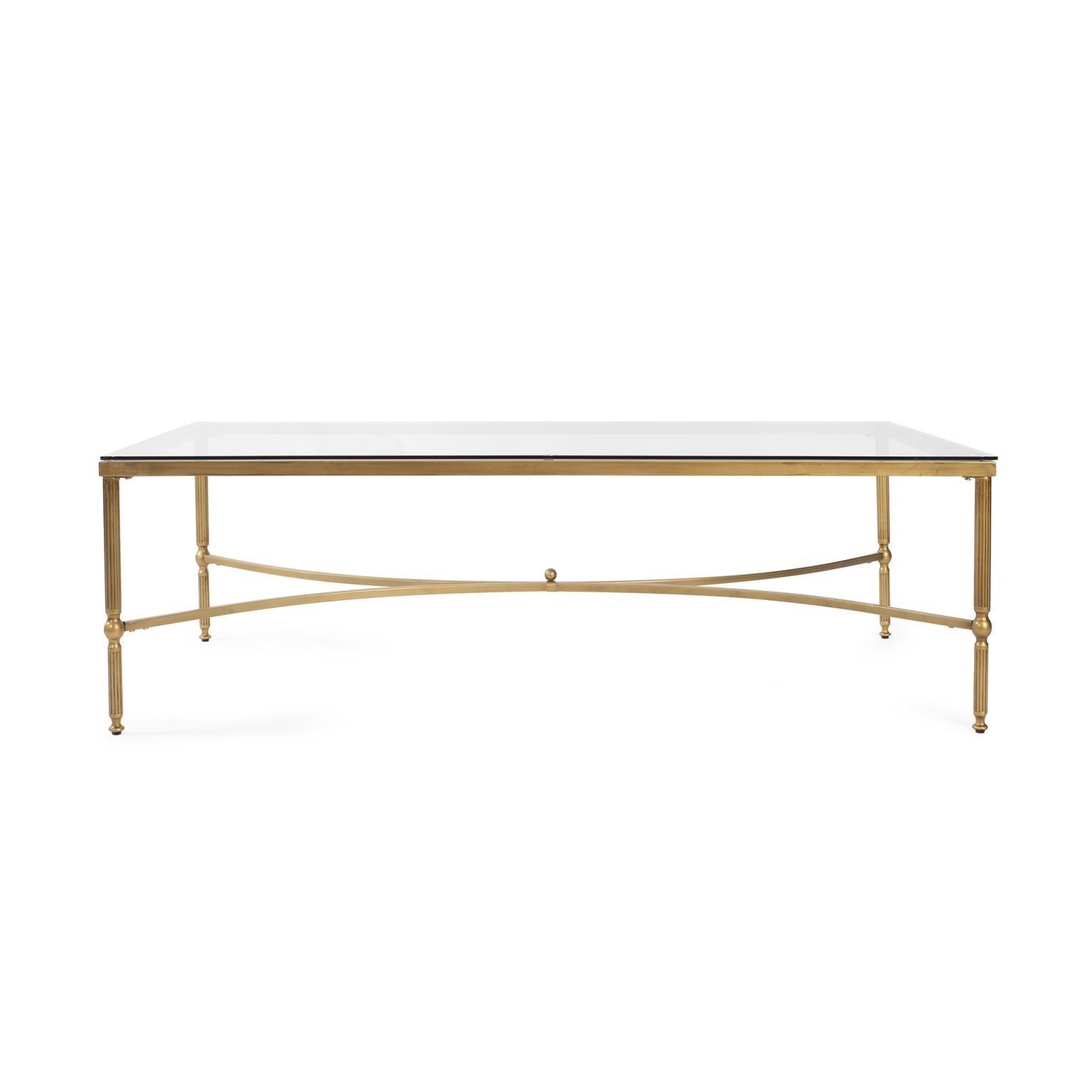 Bonnifait Antique Gold Rectangular Coffee Table with Glass Top – Elega