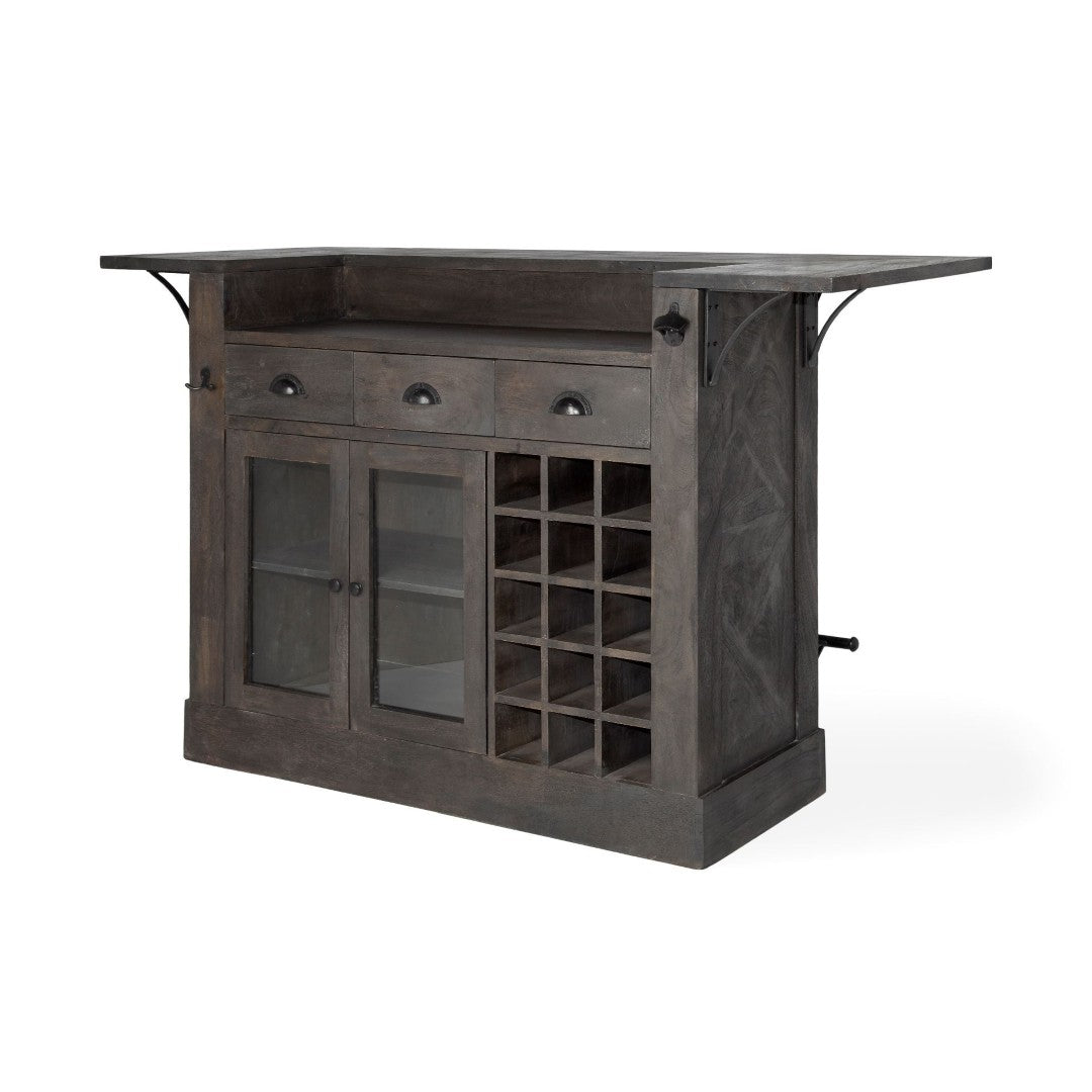Cheers Solid Wood Bar Counter with Wine Storage - Stylish Kitchen Isla