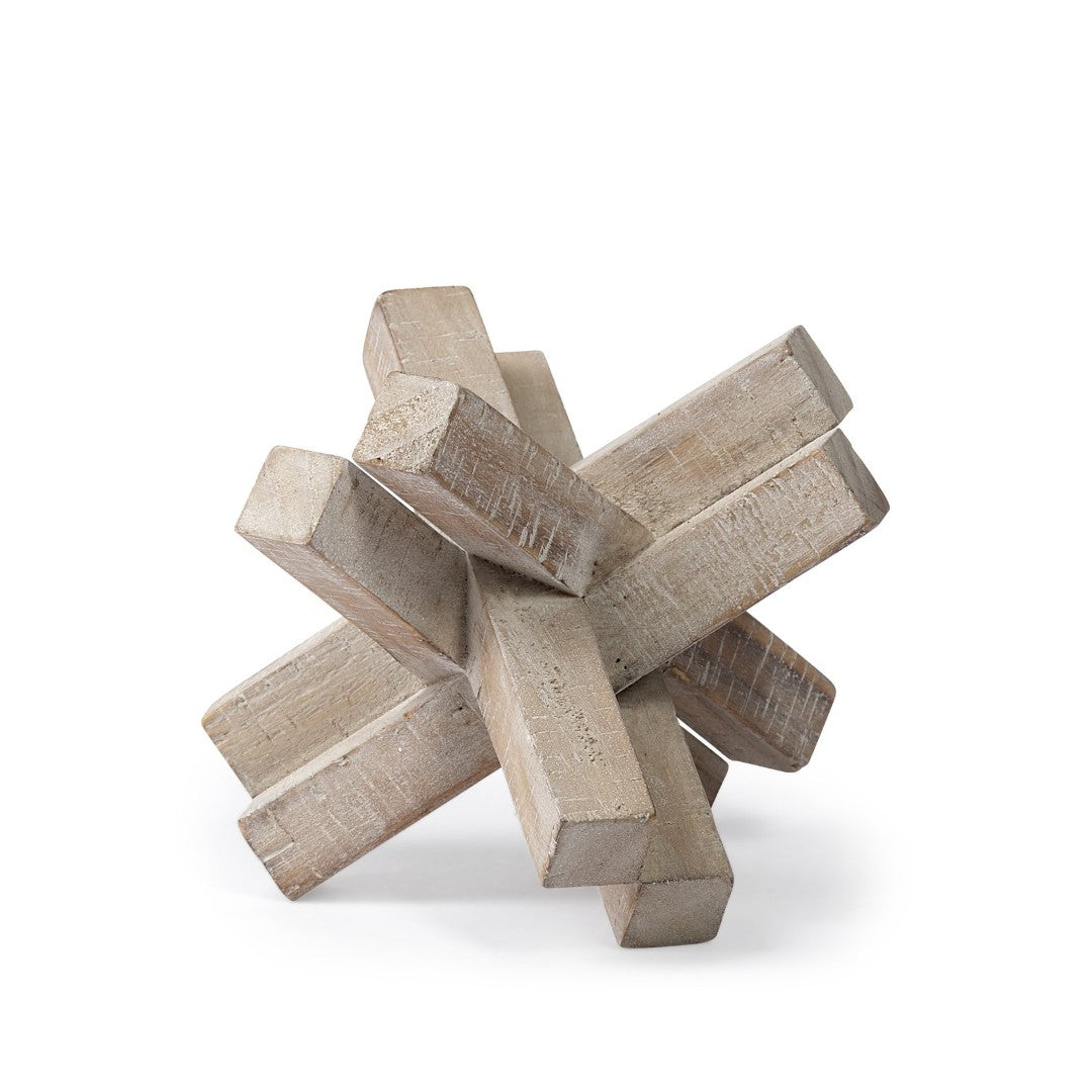 Vega Sculptural Wood Jack Object - Modern Rustic Decor for Tabletop, S