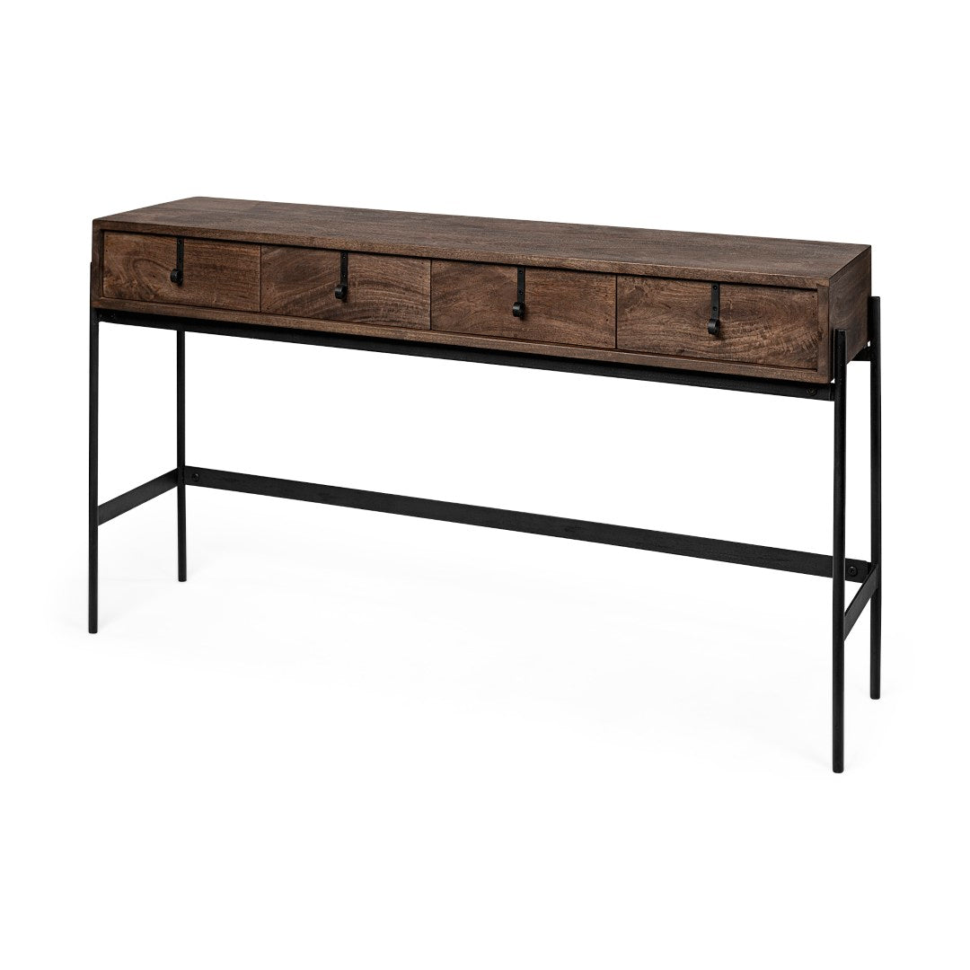 Glenn 56-Inch Console Table with Industrial Frame – Stylish Mid-Centur