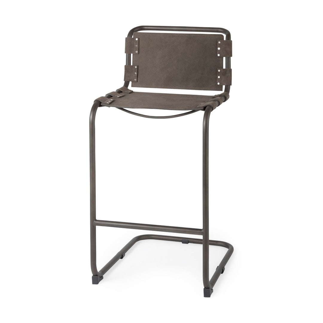 Berbick 43" Suede Bar Stool with Gun Metal Gray Iron Frame - Modern, S