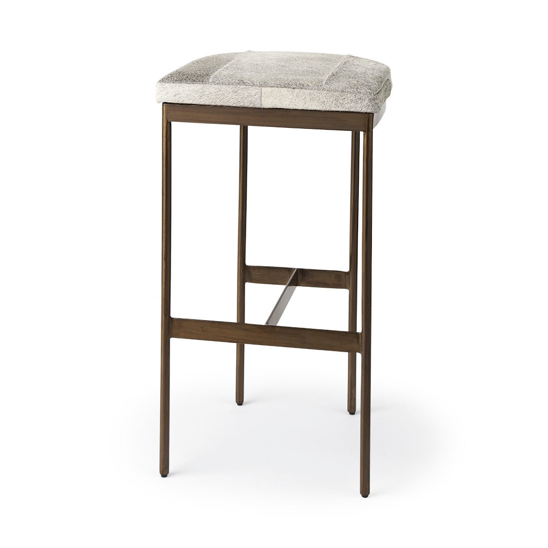 Millie Elegant Hair-On-Hide Seat Counter Stool with Stylish Gold Frame