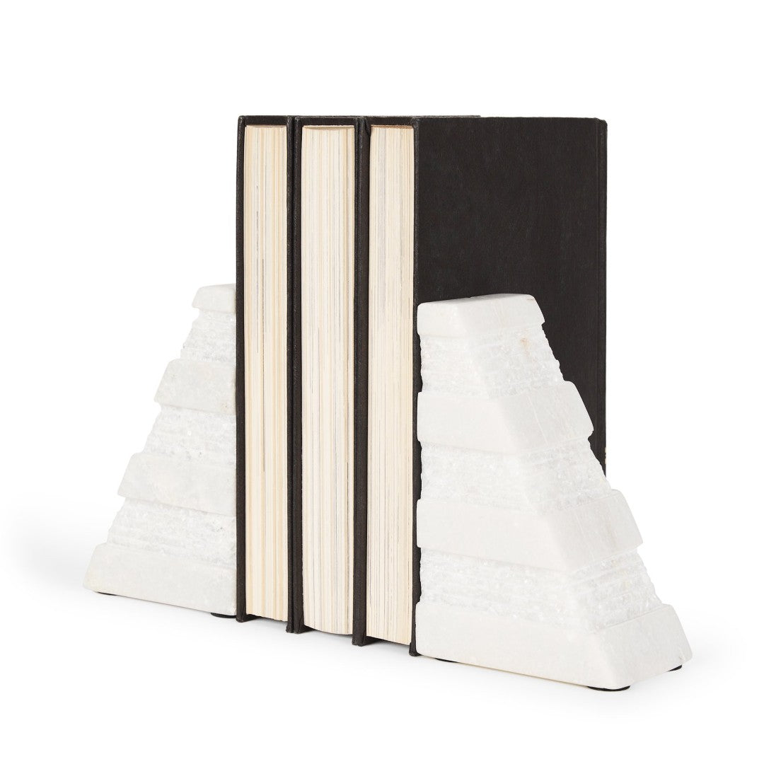 Cavetto Elegant Marble Bookends with Rough-Cut Texture for Stylish Hom