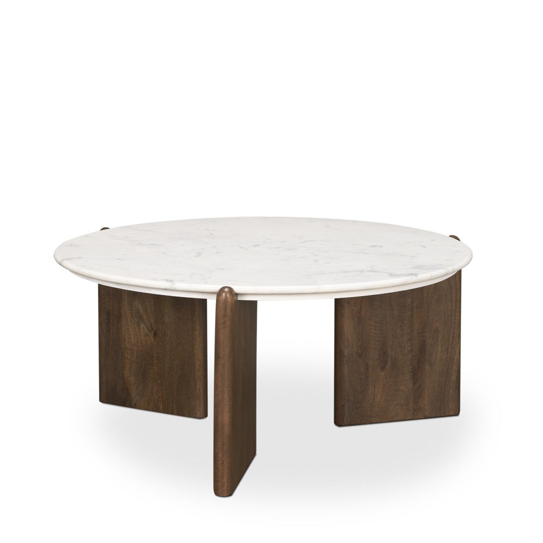 Rumer Elegant Dark Brown Mango Wood & Unique White Marble Coffee Table
