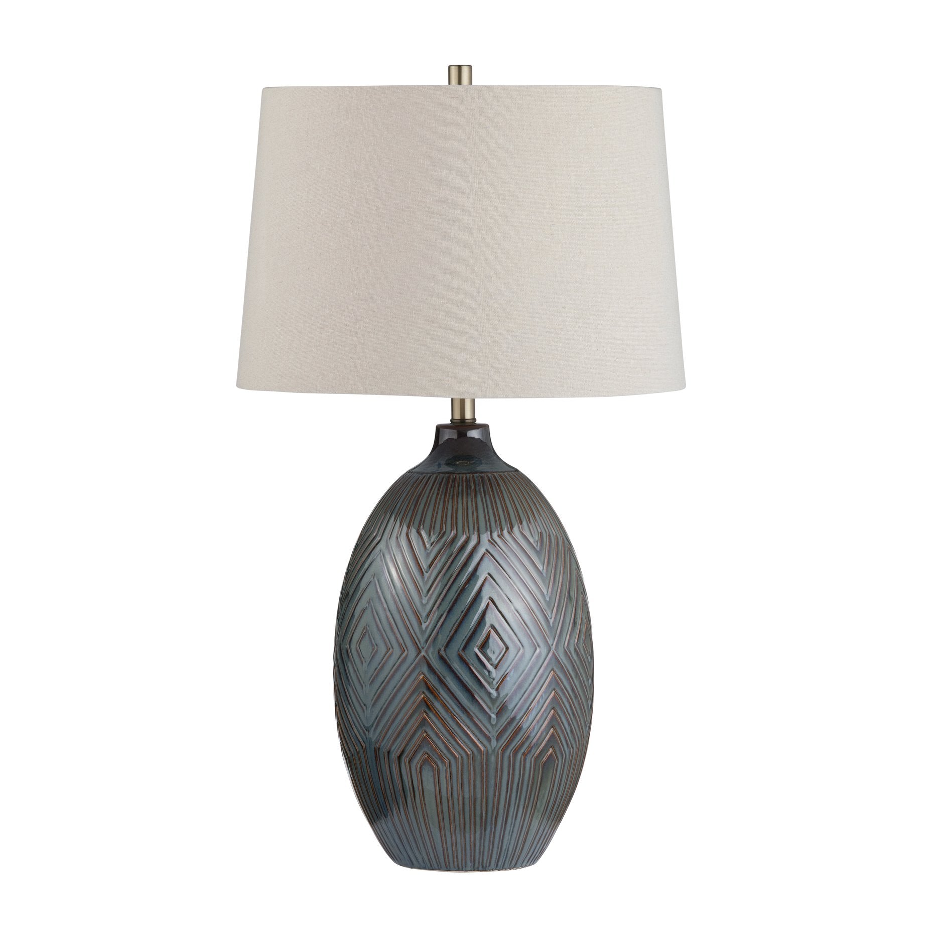 32.25" H Elegant Ceramic Table Lamp with Geometric Design, Oatmeal Sha