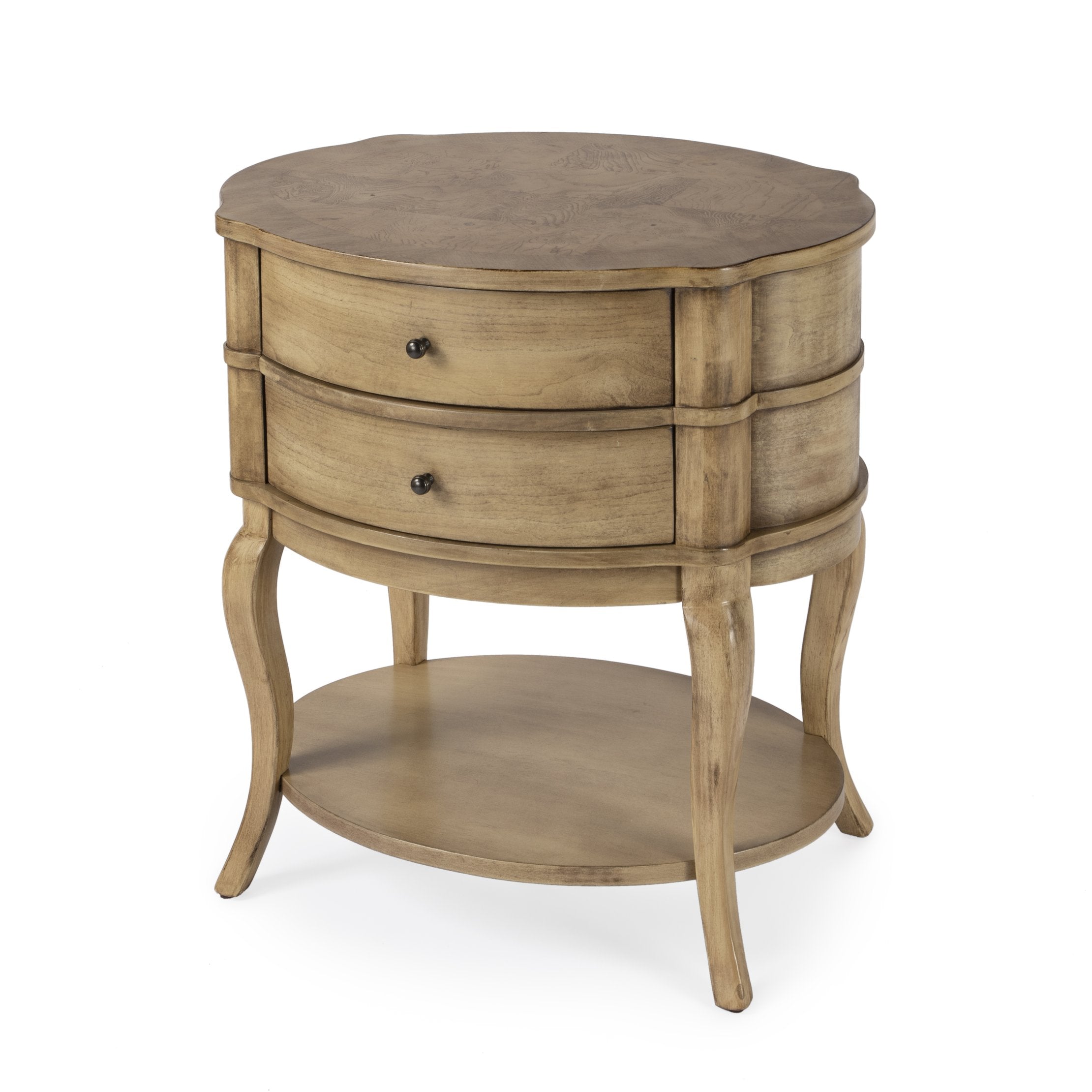 Jarvis 2-Drawer Oval Wood Side Table with Open Shelf - Elegant Cherry
