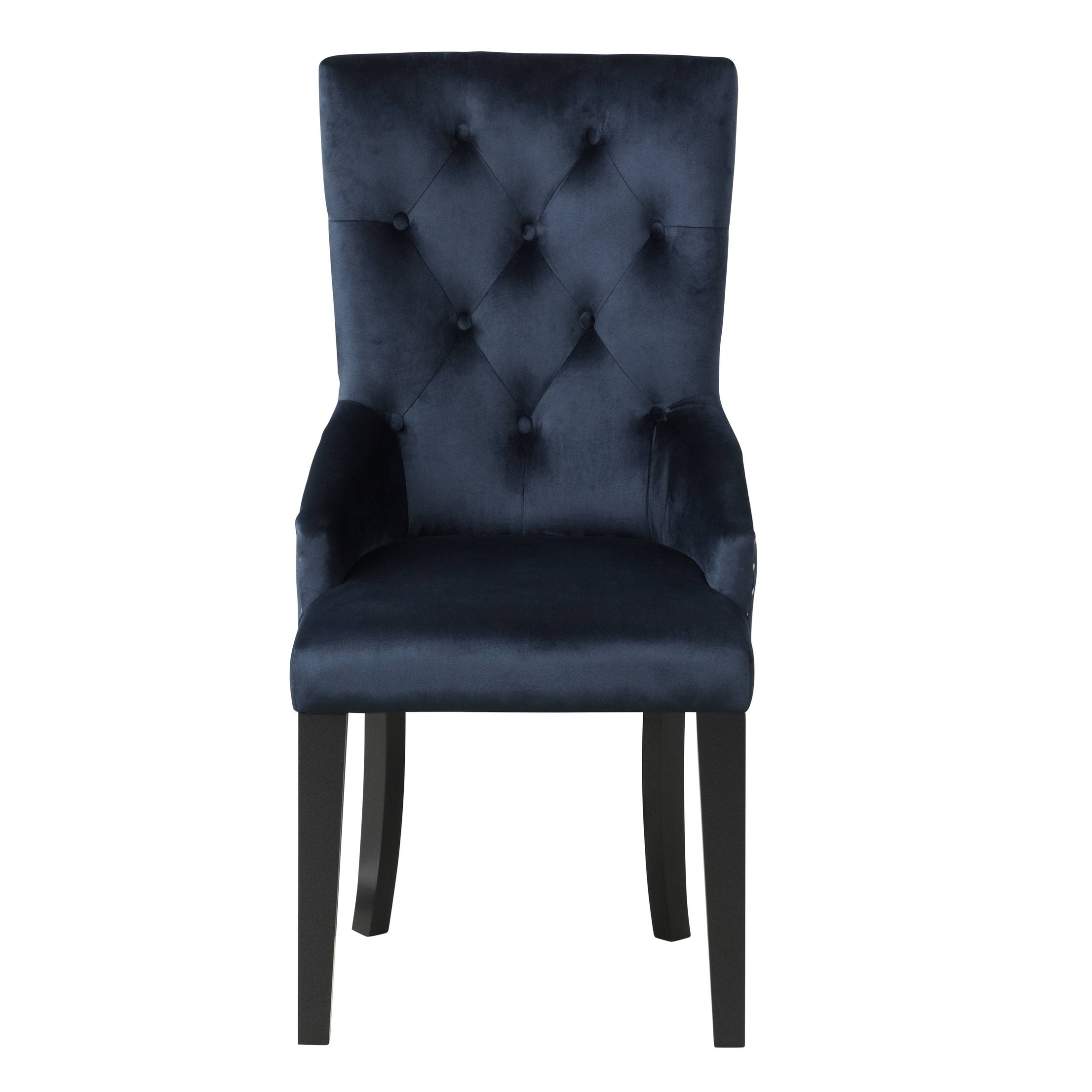 Dark Navy Velvet Parson Arm Chair With Tufted Back & Sloped Arms, Blac
