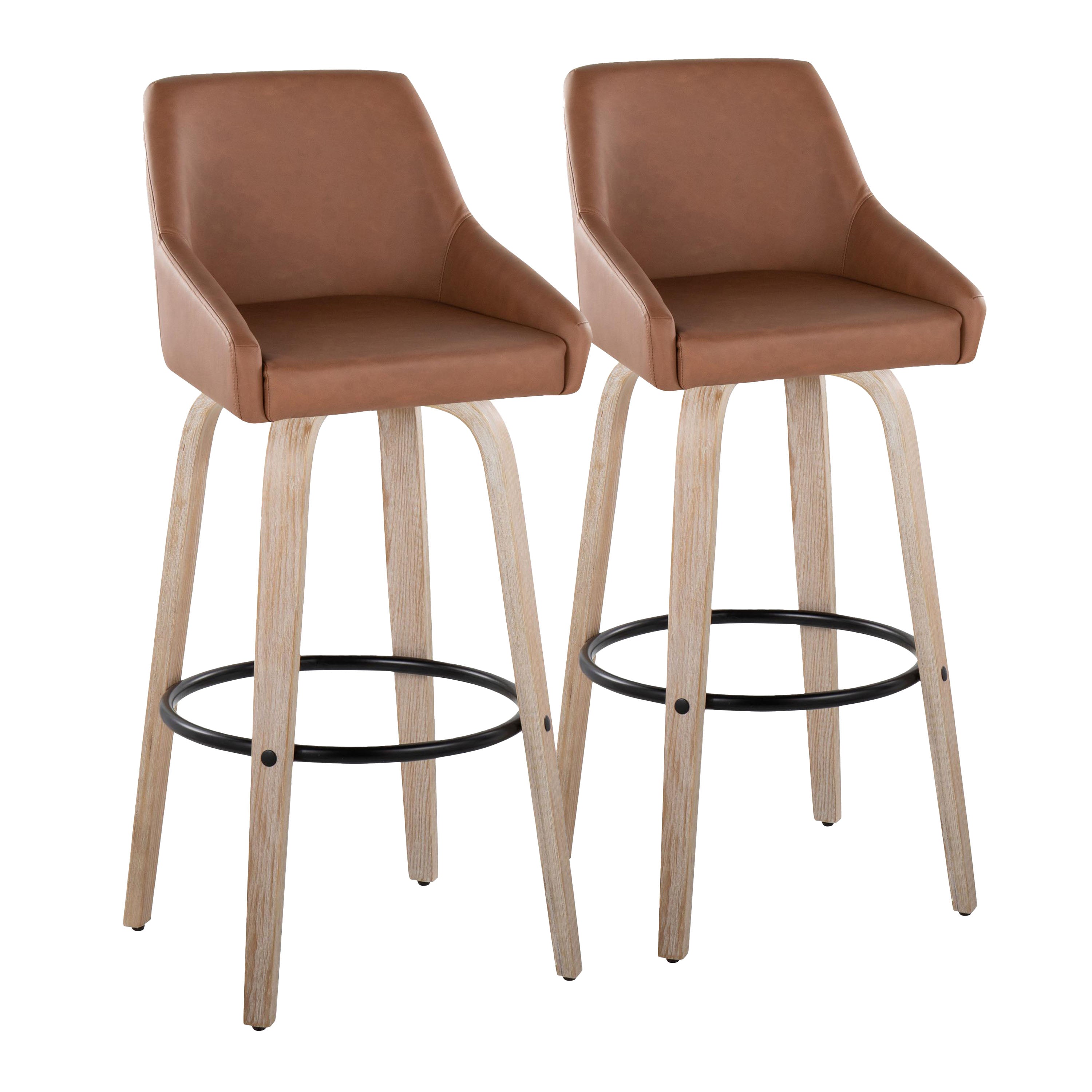 Hannah 30" Transitional Swivel Barstool Set Of 2 — Camel Faux Leather,