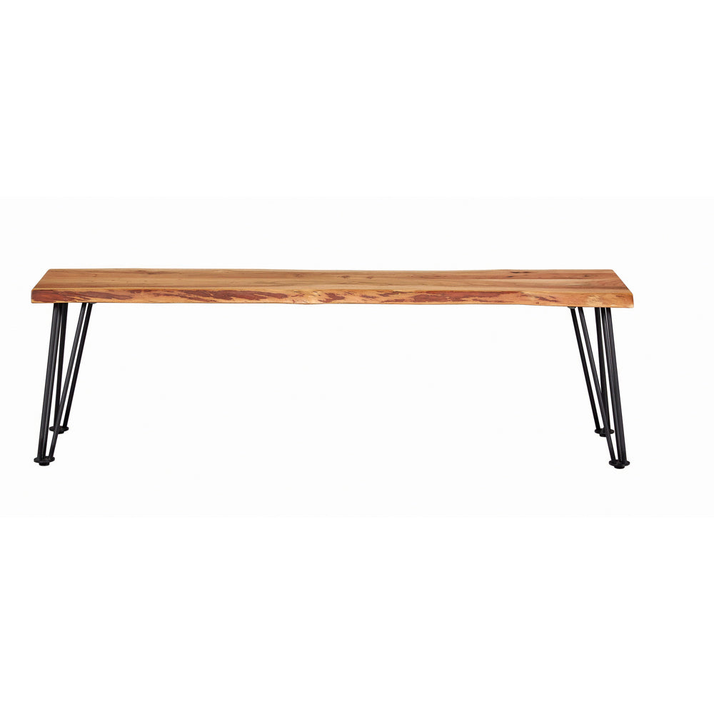 Zora Natural Acacia Live Edge Dining Bench With Gunmetal Hairpin Legs,