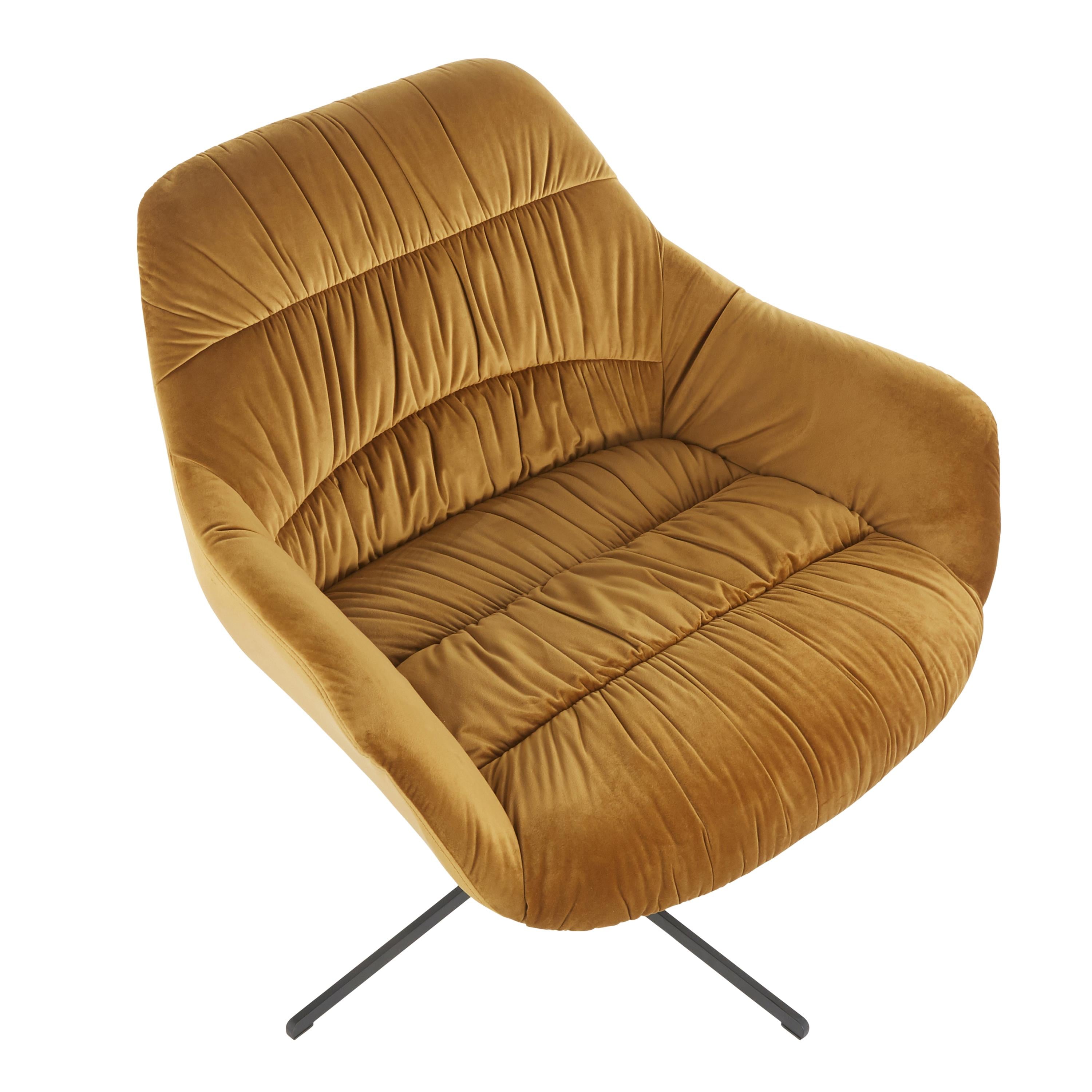 Wayne Plush Swivel Lounge Chair In Chartreuse Velvet With Tufting & Bl