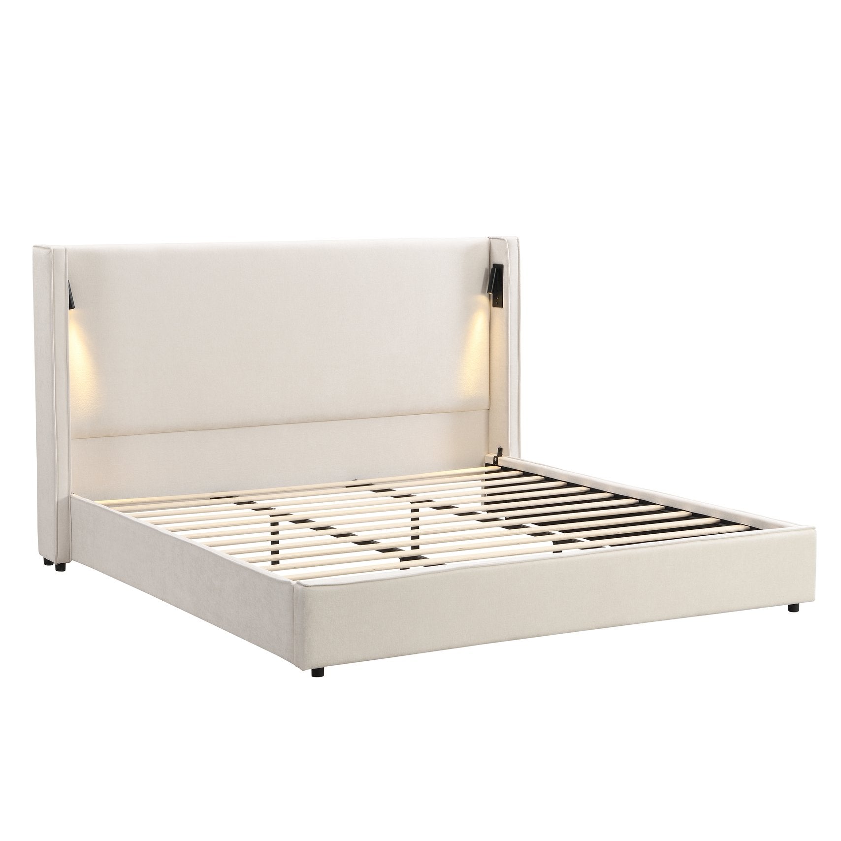 Christopher Knight Home® - King Size Upholstered Bed Frame With Wingba