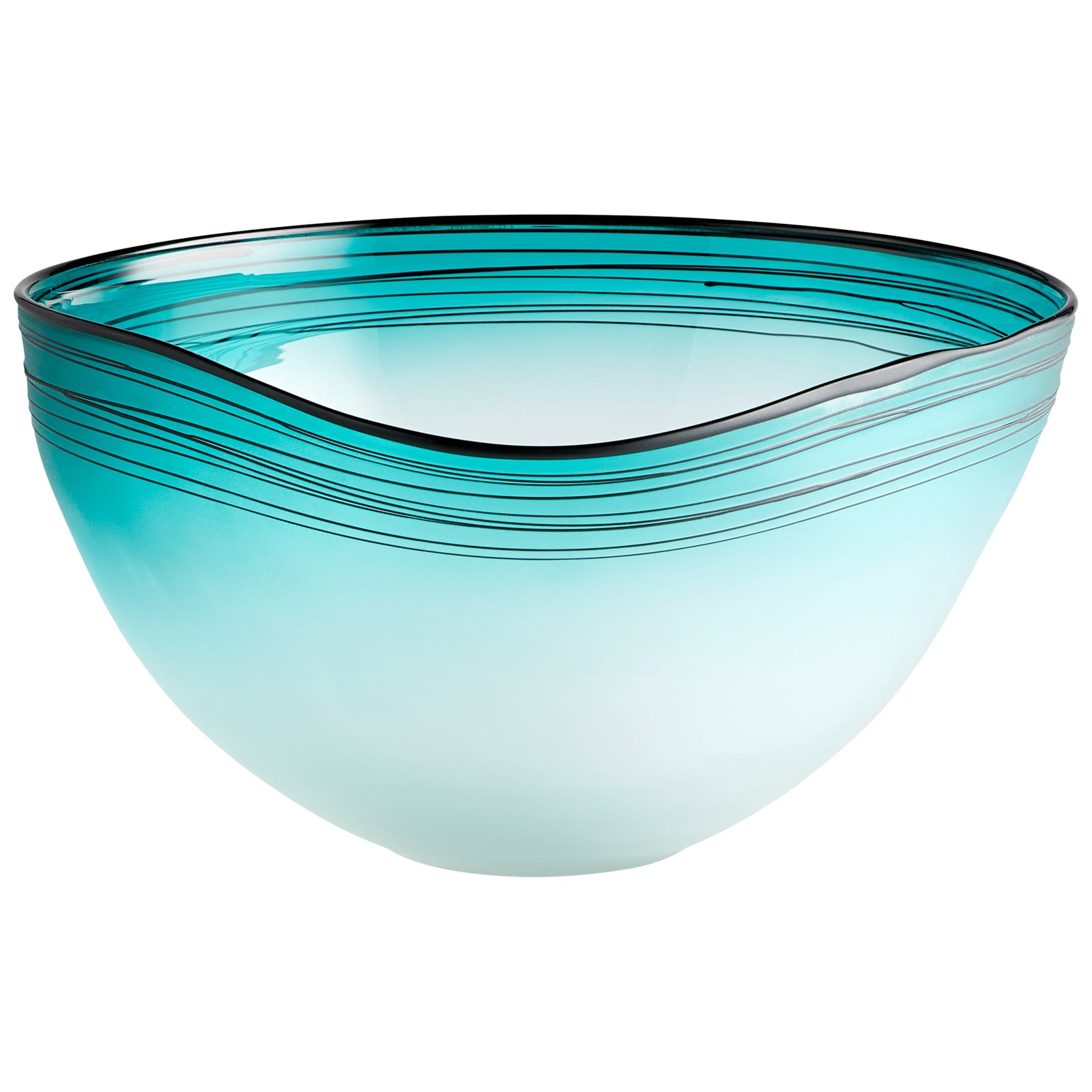 Kapalua Bowl - Elegant Blue-Cyan Glass Decorative Centerpiece, Perfect