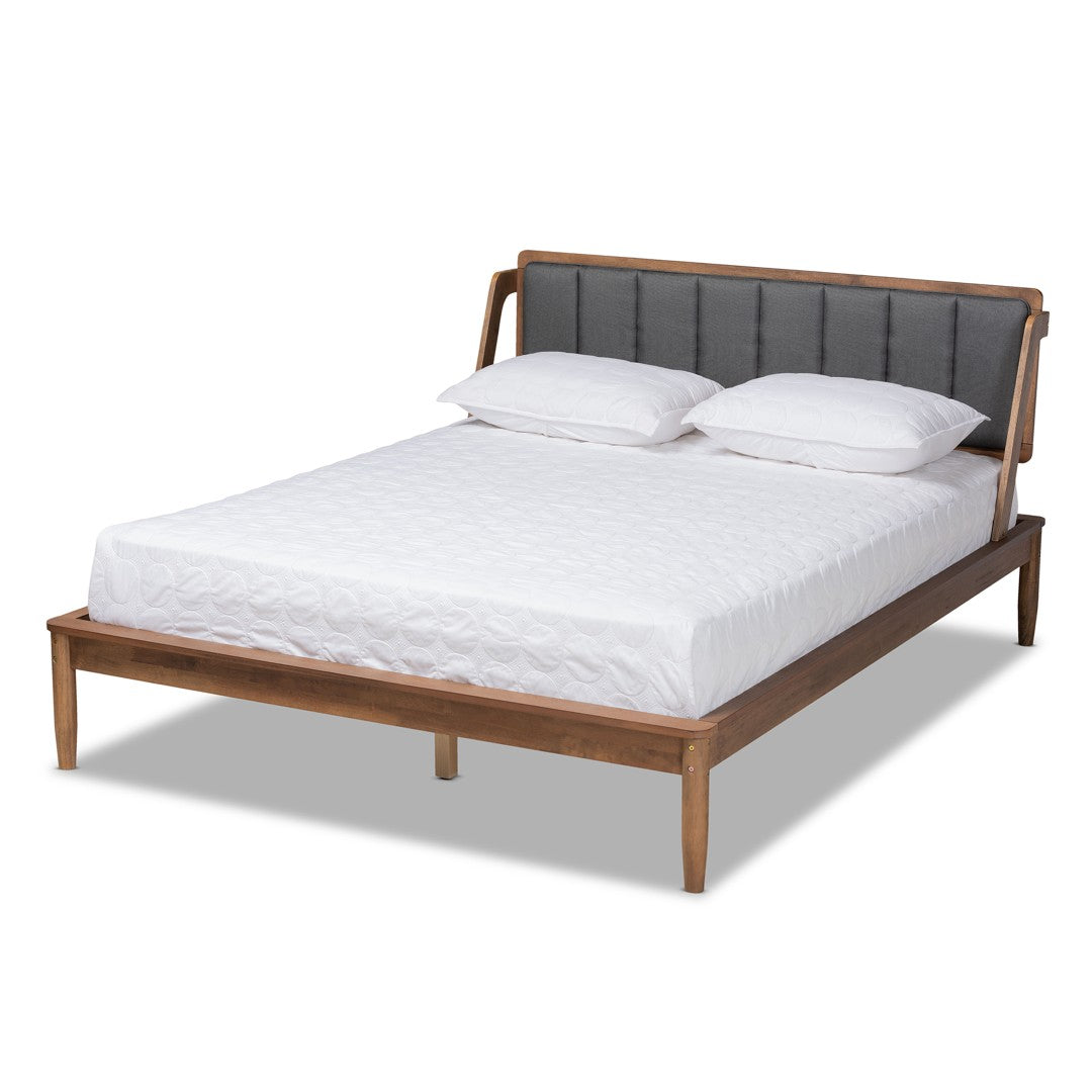 Baxton Studio Helsa Mid-Century Modern Platform Bed with Upholstered H
