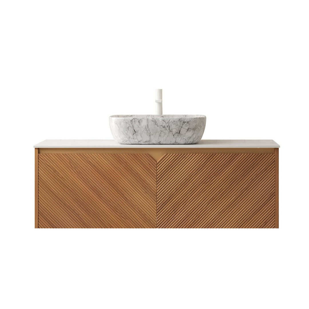 Ruben 48" Floating Bathroom Vanity & Sink - Modern Brown Oak Plywood C