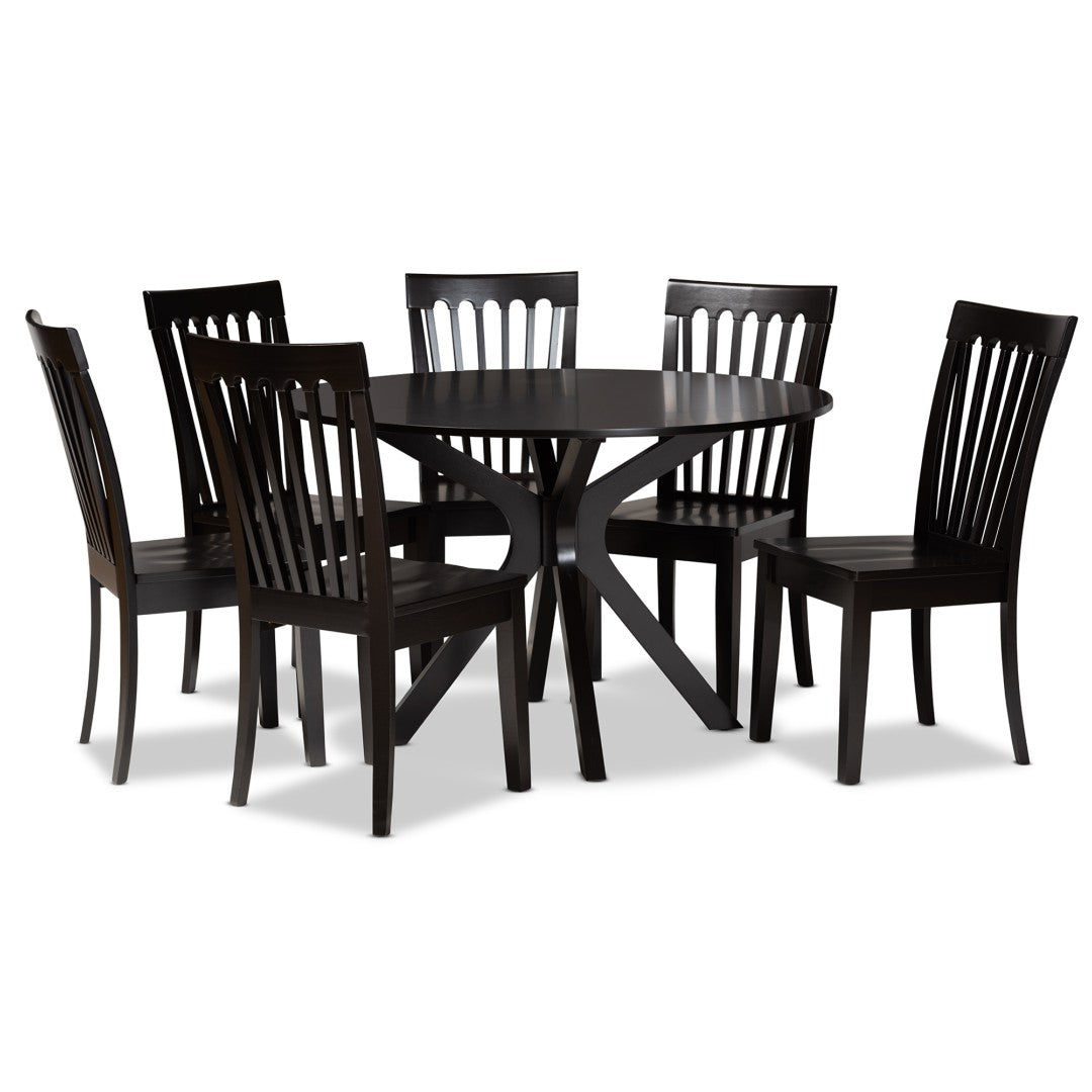 Baxton Studio Zora 7-Piece Modern Dining Set - Dark Brown Wood, Ergono