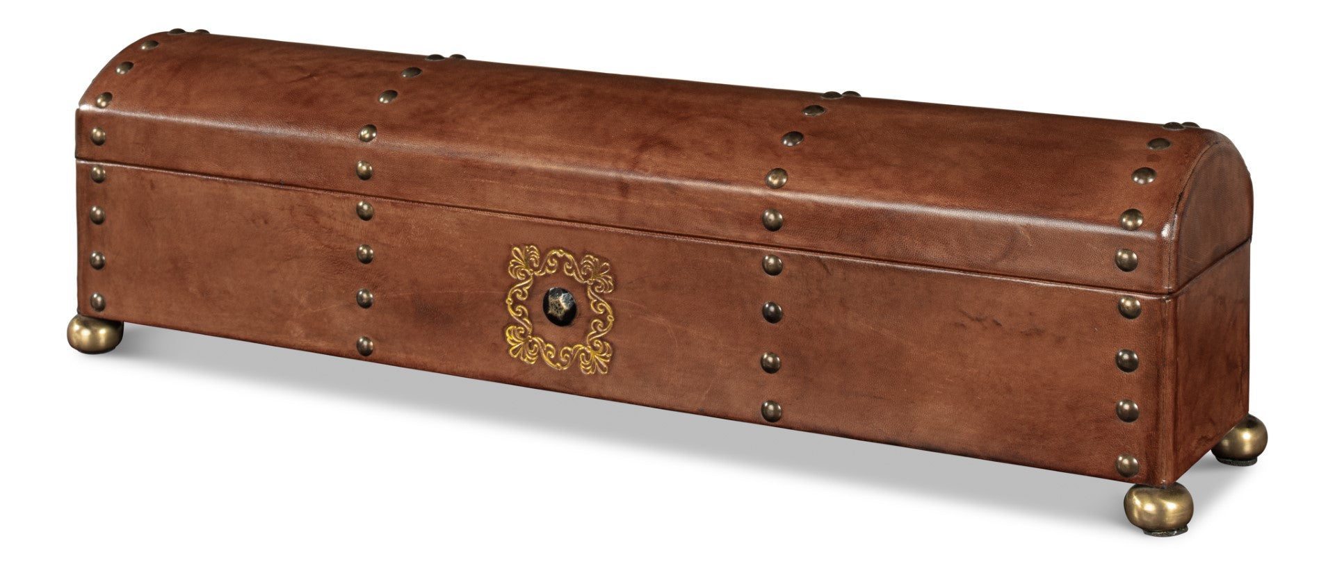 Telescope Leather Box with Embossed Design, Hinged Lid, and Paper Line