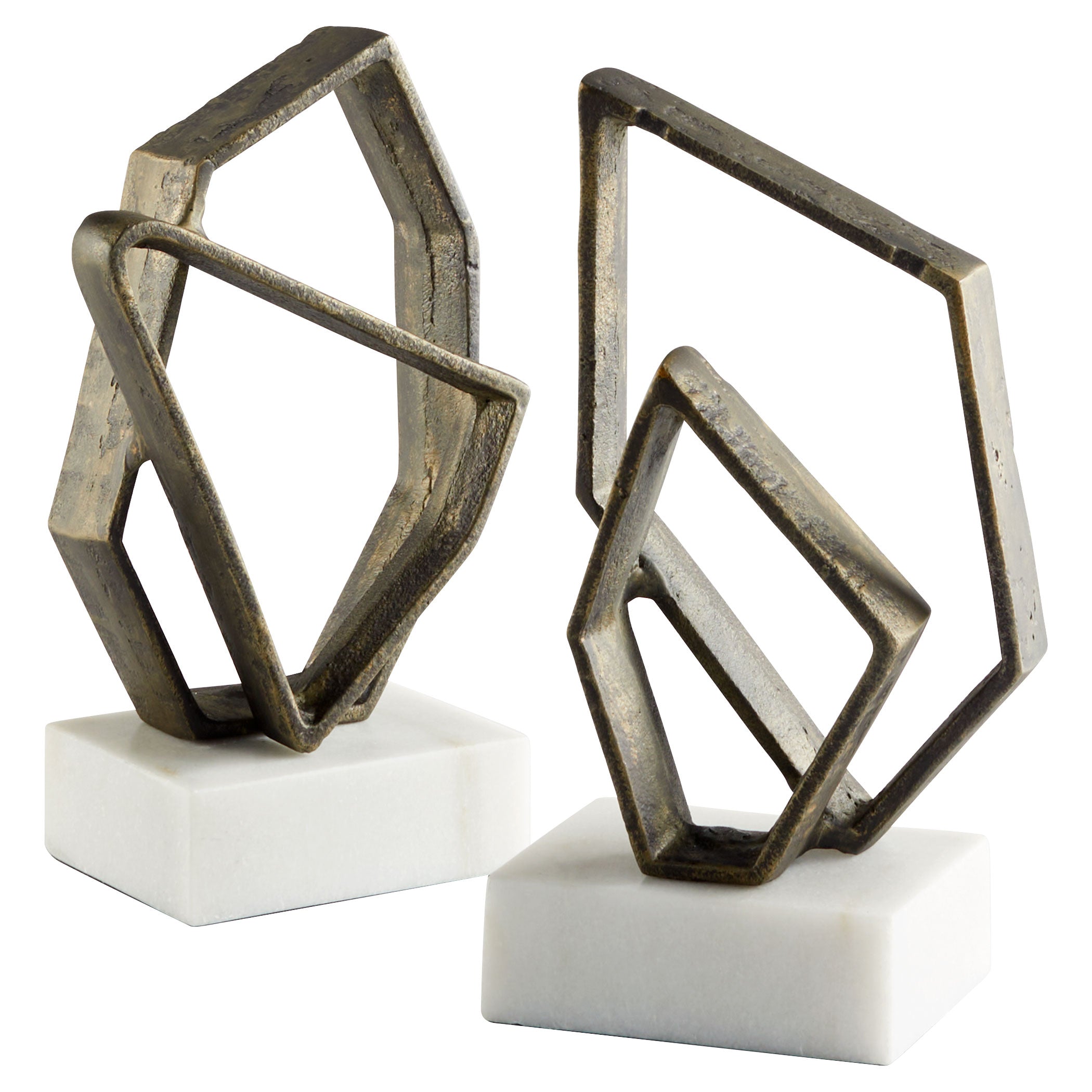 Euclid Bookends - Elegant Metal and Marble Design, Brown-Bronze Rust F