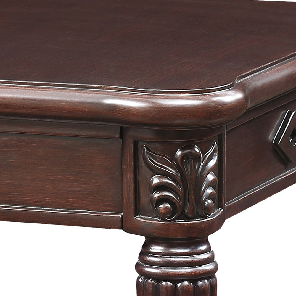 Espresso Romantic Turned-Leg End Table with Carved Fluting, Raised Tri
