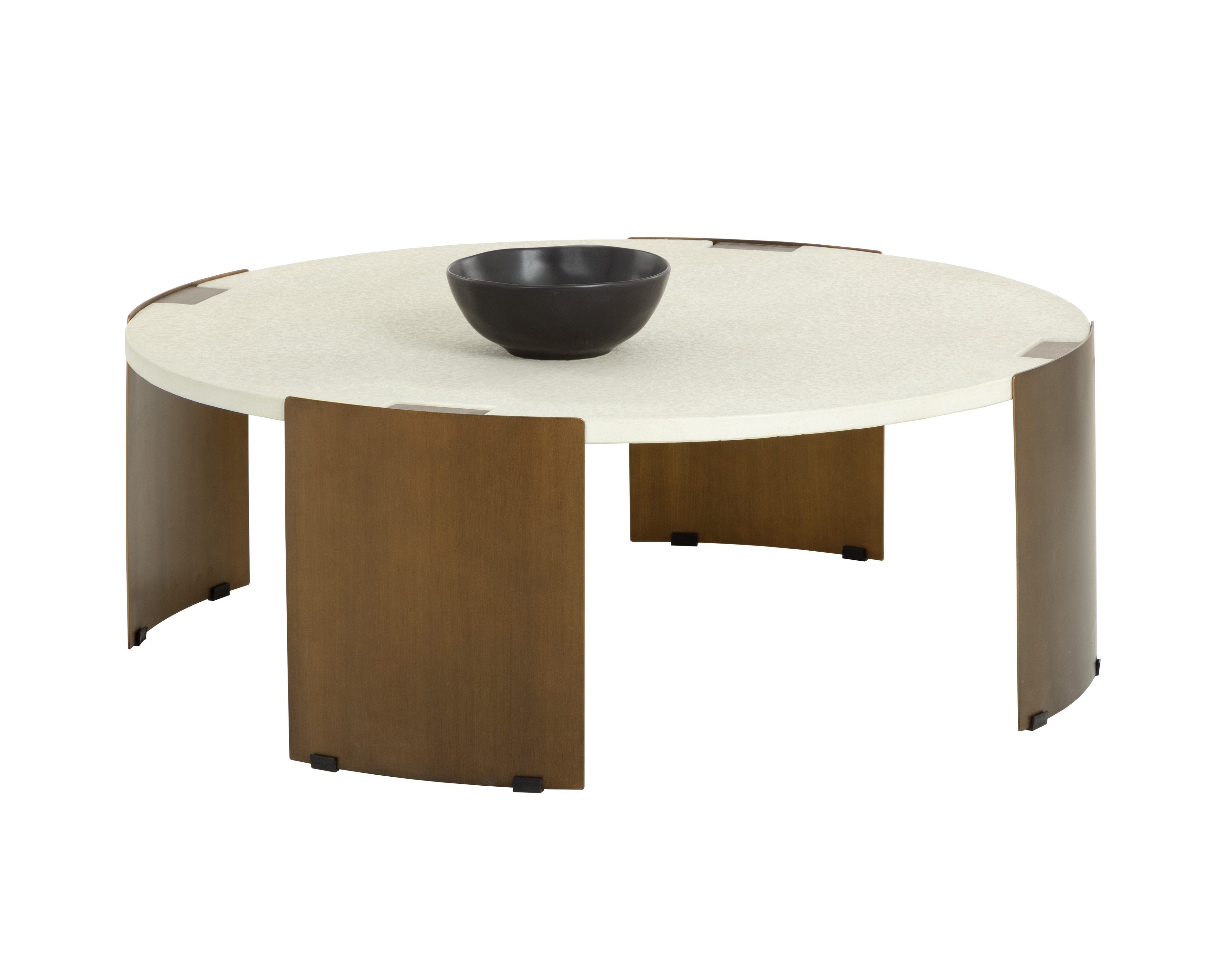 Gallus Coffee Table - Modern Cream Fiberglass Top with Antique Brass L