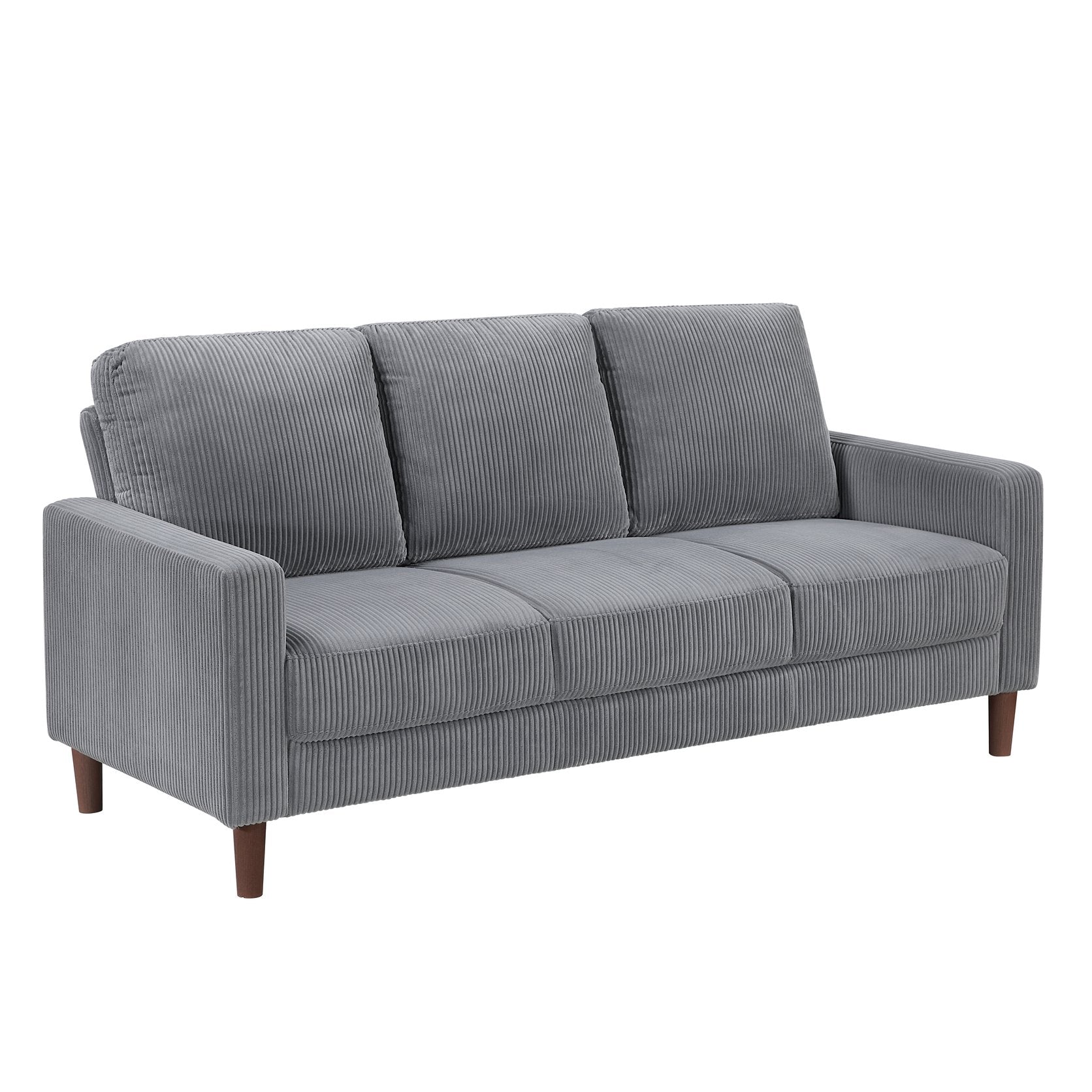 Modern Track Arm Sofa With Soft Corduroy Upholstery, Plush Cushions An