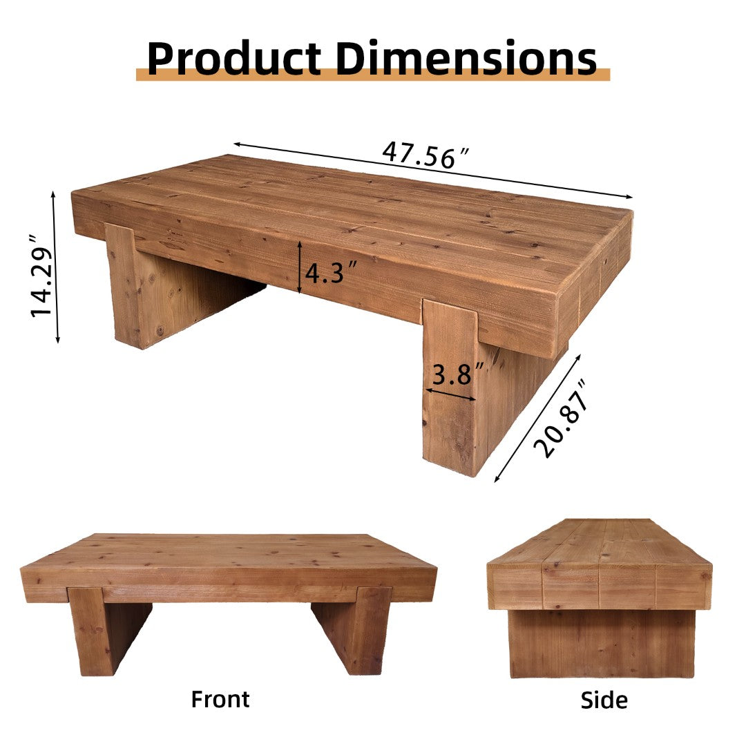 Coffee Table Solid Wood Low Profile Design for Modern Farmhouse Living