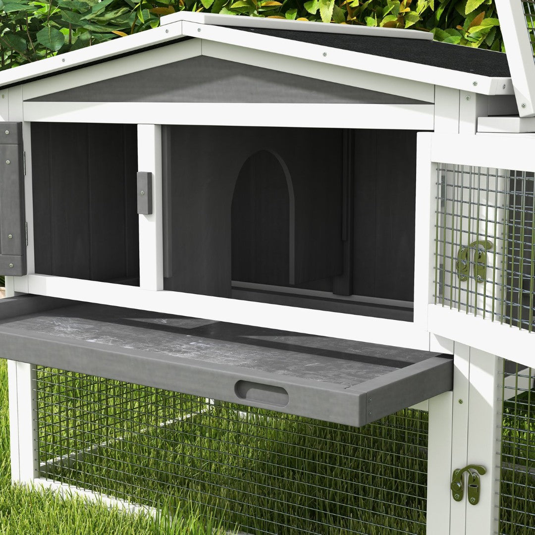 Pawhut 2-Story Rabbit Hutch With Slide-Out Tray & Detachable Run - Ind