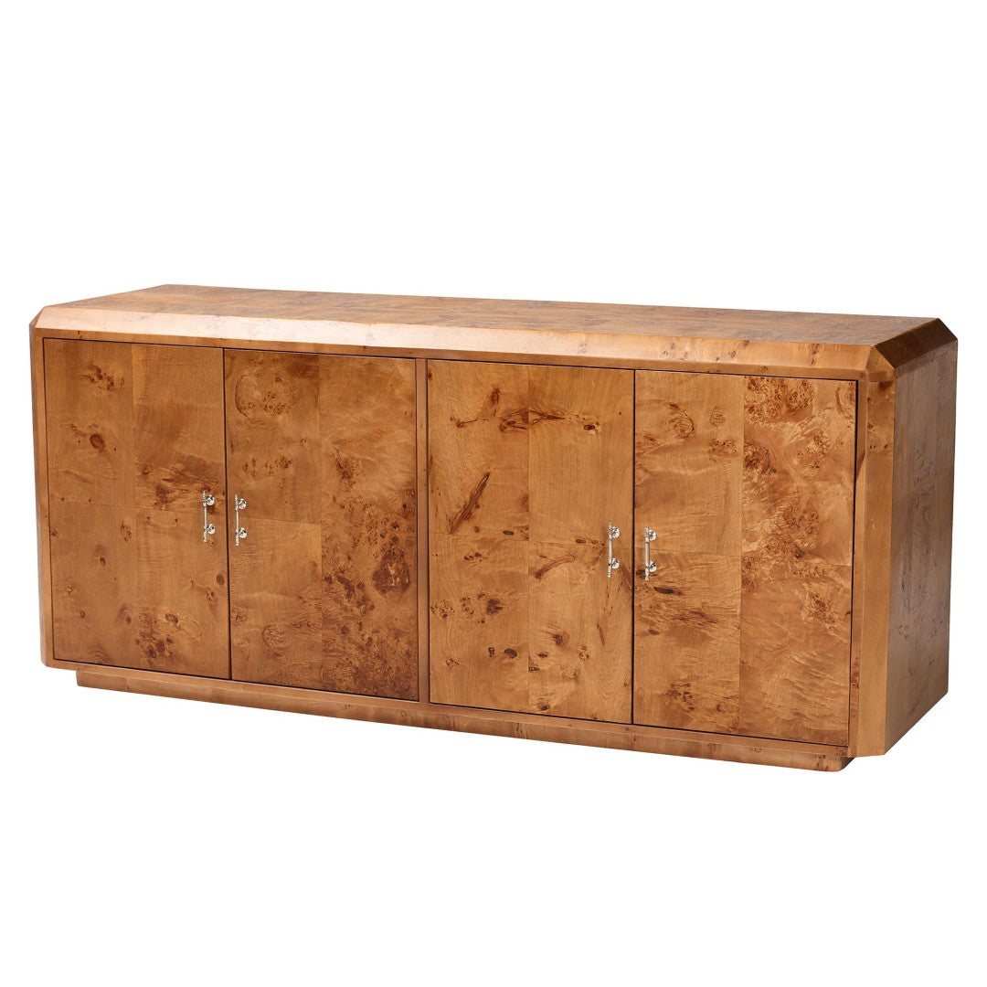 bali Valora Modern Natural Mappa Burl Wood 4-Door Sideboard Buffet wit