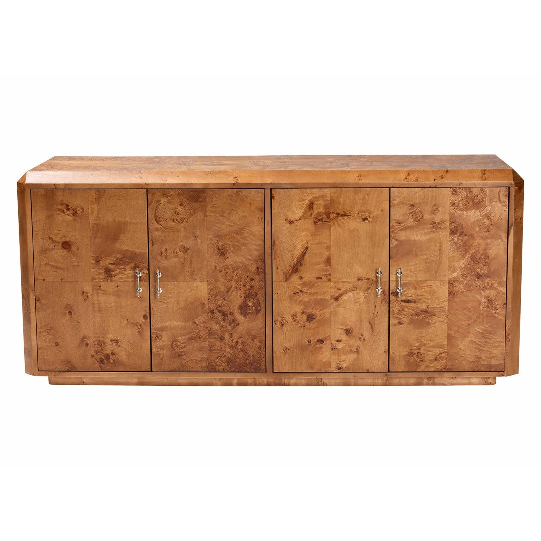 bali Valora Modern Natural Mappa Burl Wood 4-Door Sideboard Buffet wit