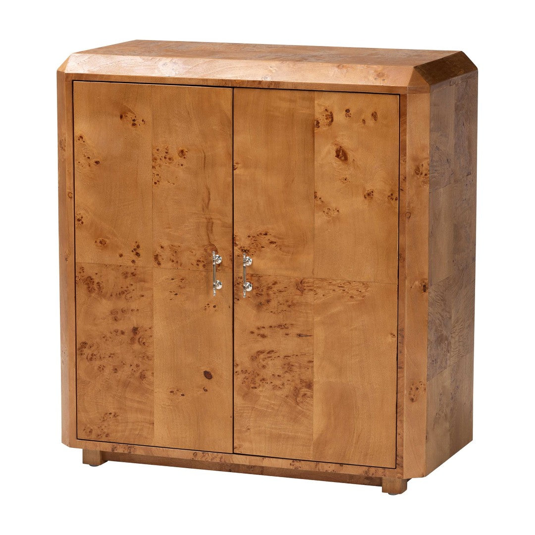 bali Valora Modern Natural Mappa Burl Wood 2-Door Console Cabinet - Un