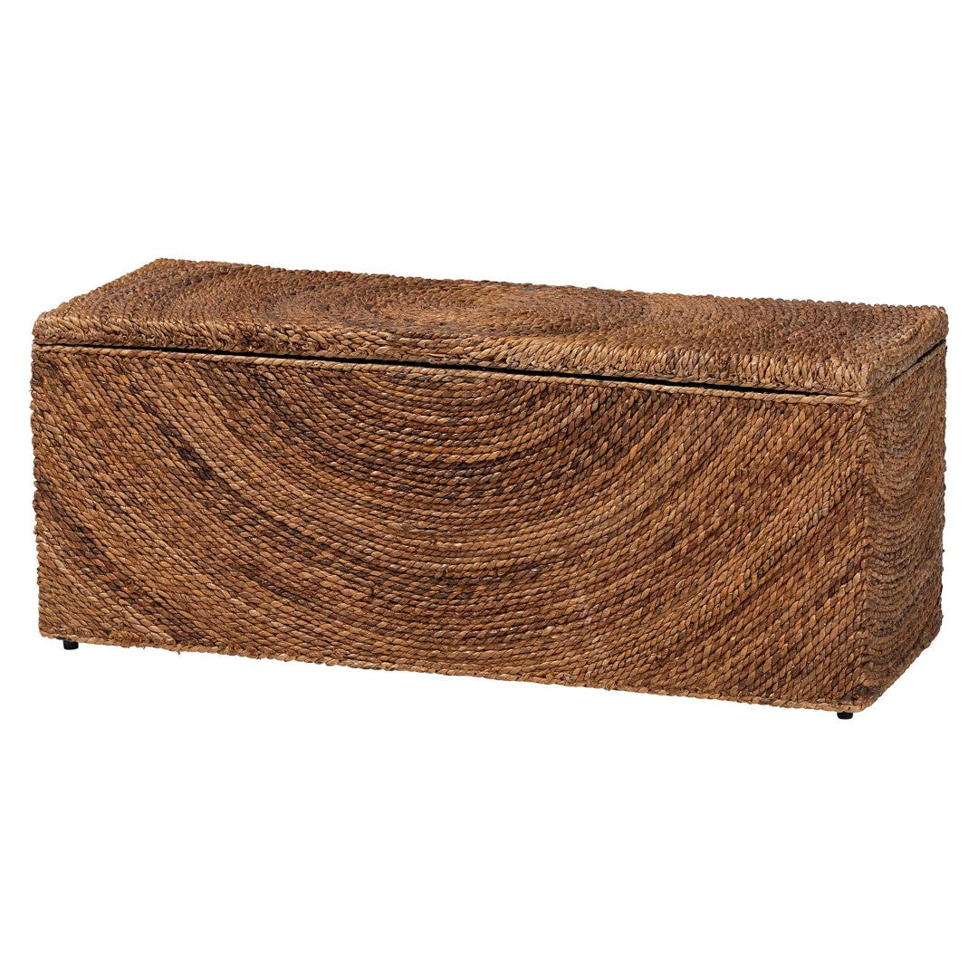 bali Verino Handwoven Seagrass Storage Bench - Rustic Wicker Trunk for