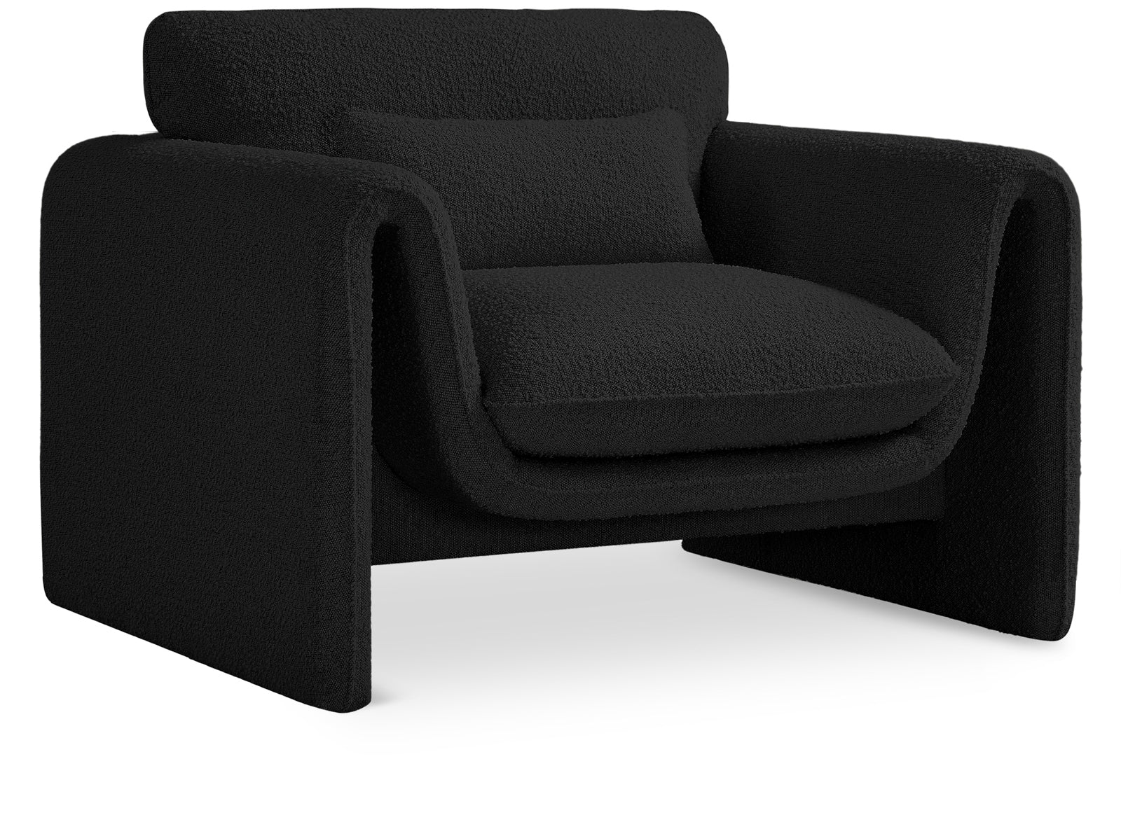 Stylus Contemporary Boucle Fabric Chair with Curved Arms and Thick Cus