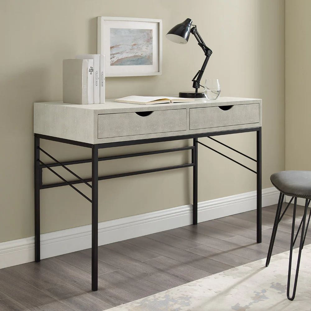 Walker Edison - Contemporary Faux Shagreen Writing Desk with 2 Drawers