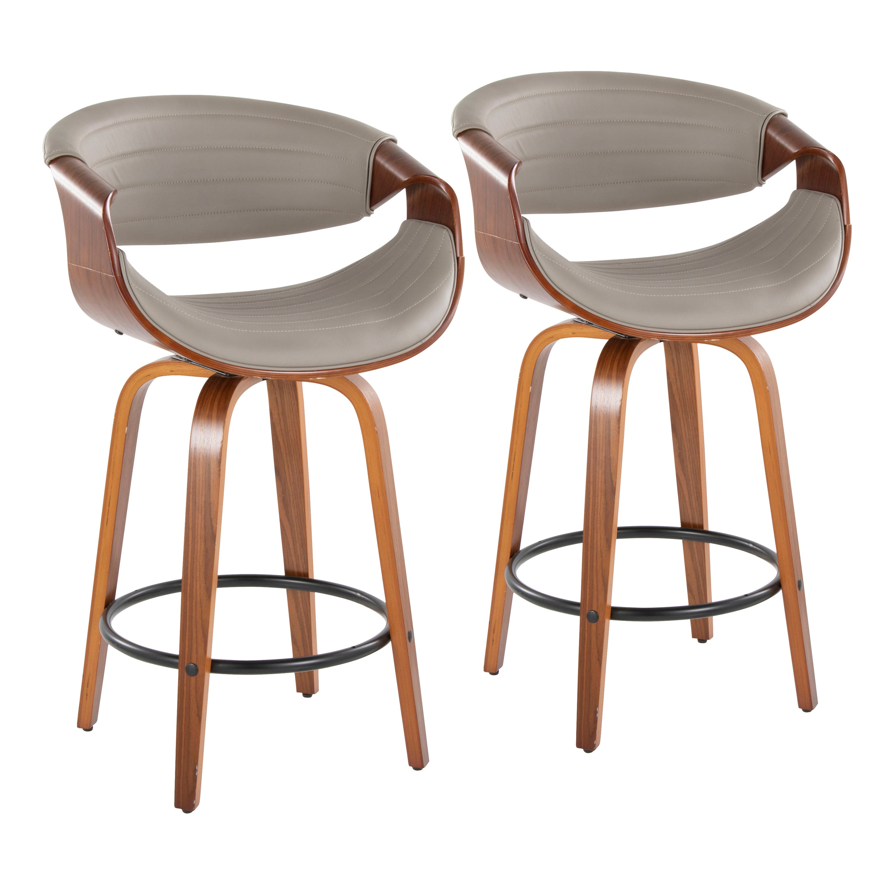 Symphony Mid-Century Counter Stools Set Of 2 — Walnut Bent Wood Legs,