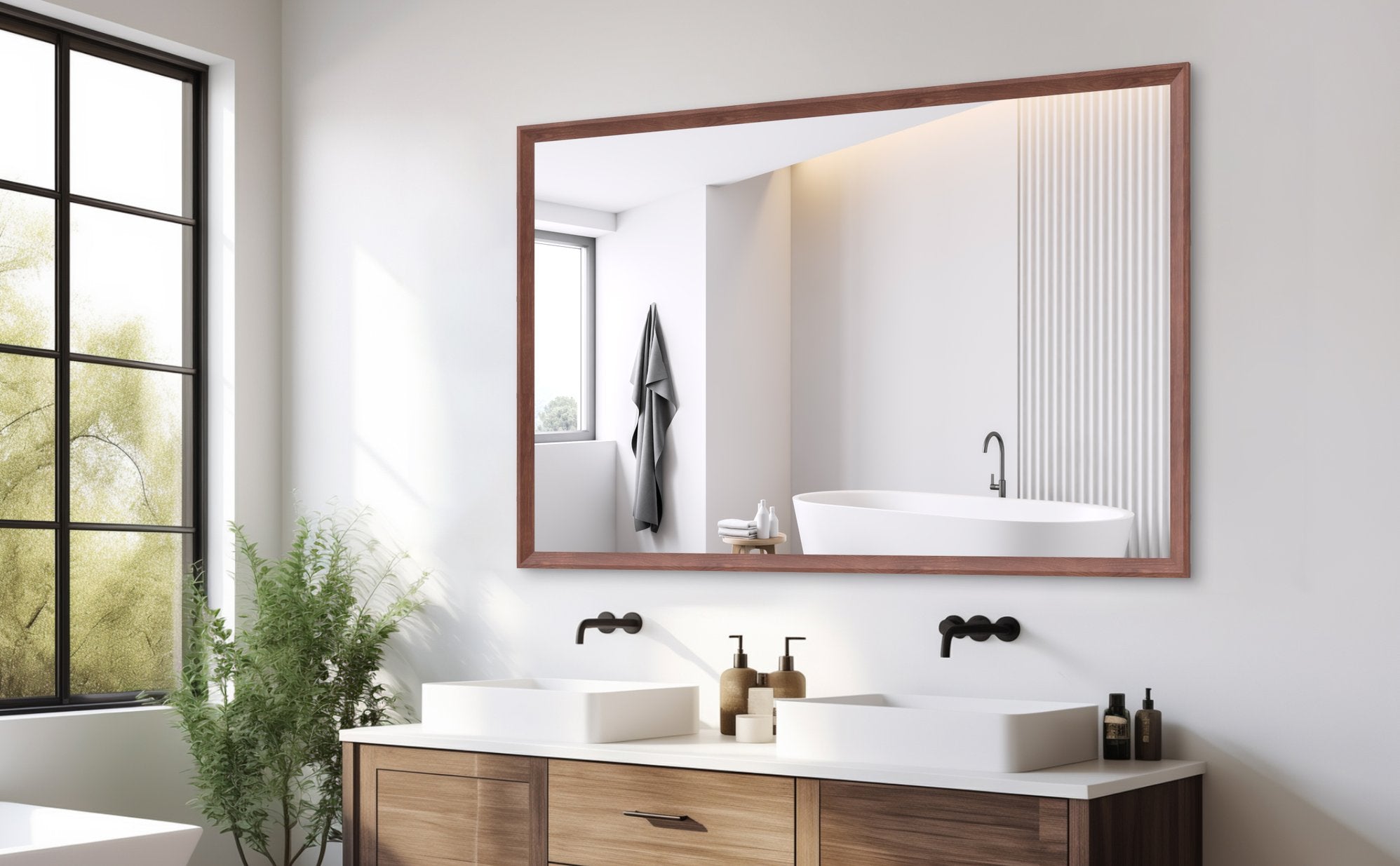 60"X40" Oversized Modern Rectangle Mirror With Walnut Frame - Versatil