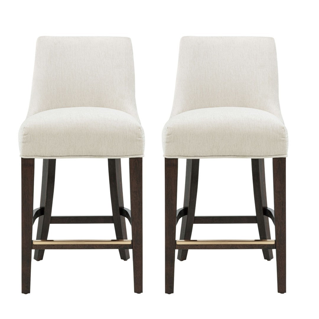 Beever Chenille Bar Stool Set with Elegant Rubberwood Legs - Comfort M