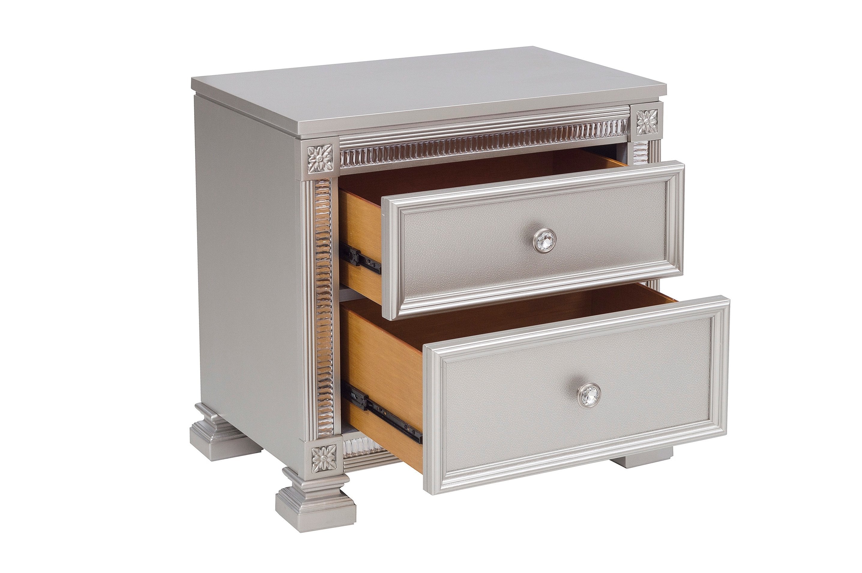 Glamorous Bevelle Modern Nightstand With 2 Drawers, Acrylic Crystal Fr