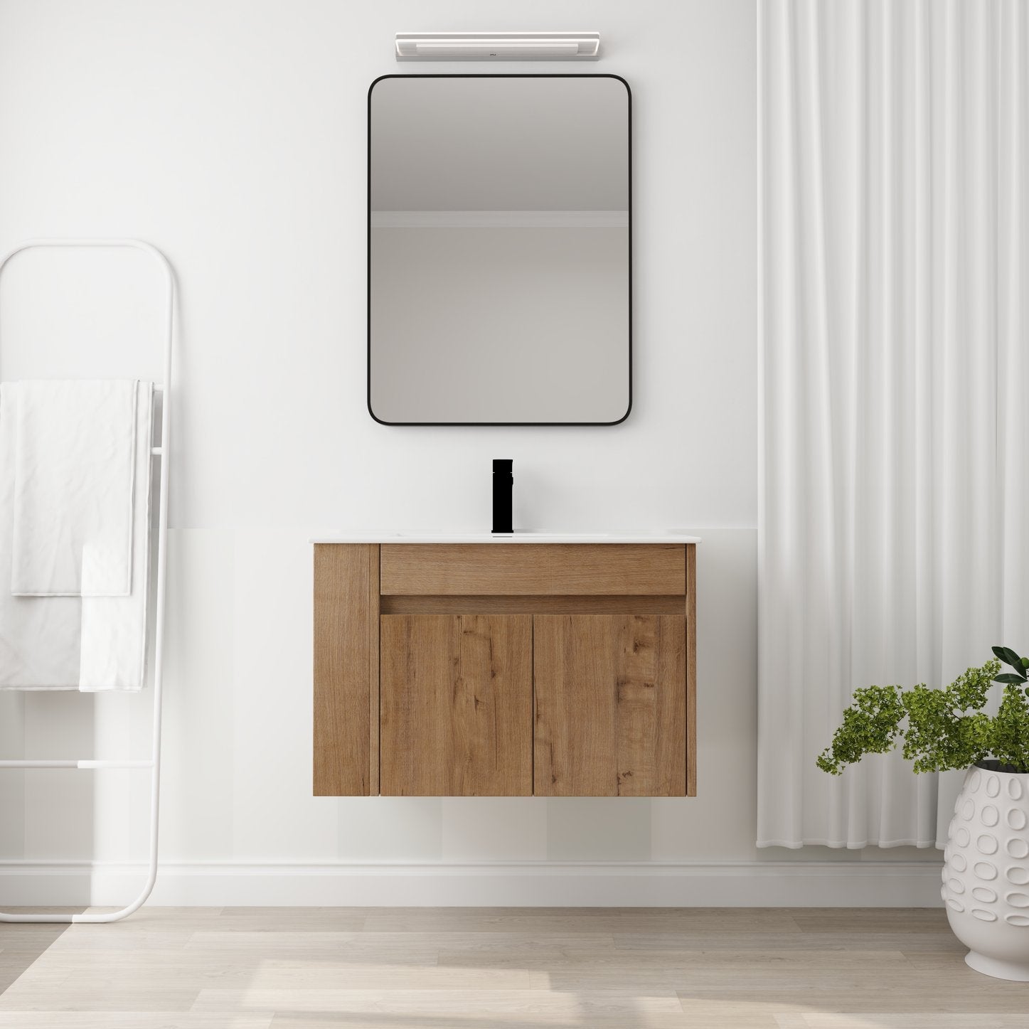 30 Inch Bathroom Vanity With Adjustable Open Shelf & Modern White Cera