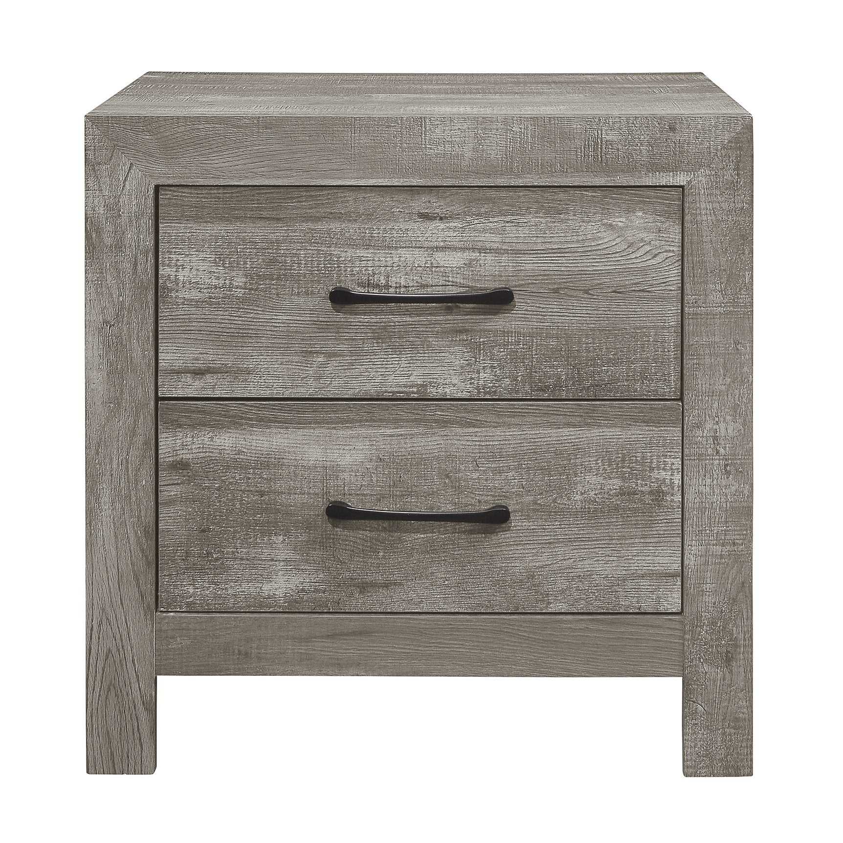 Rustic Corbin Gray Finish Nightstand With 2 Drawers, 3D Paper Veneer T