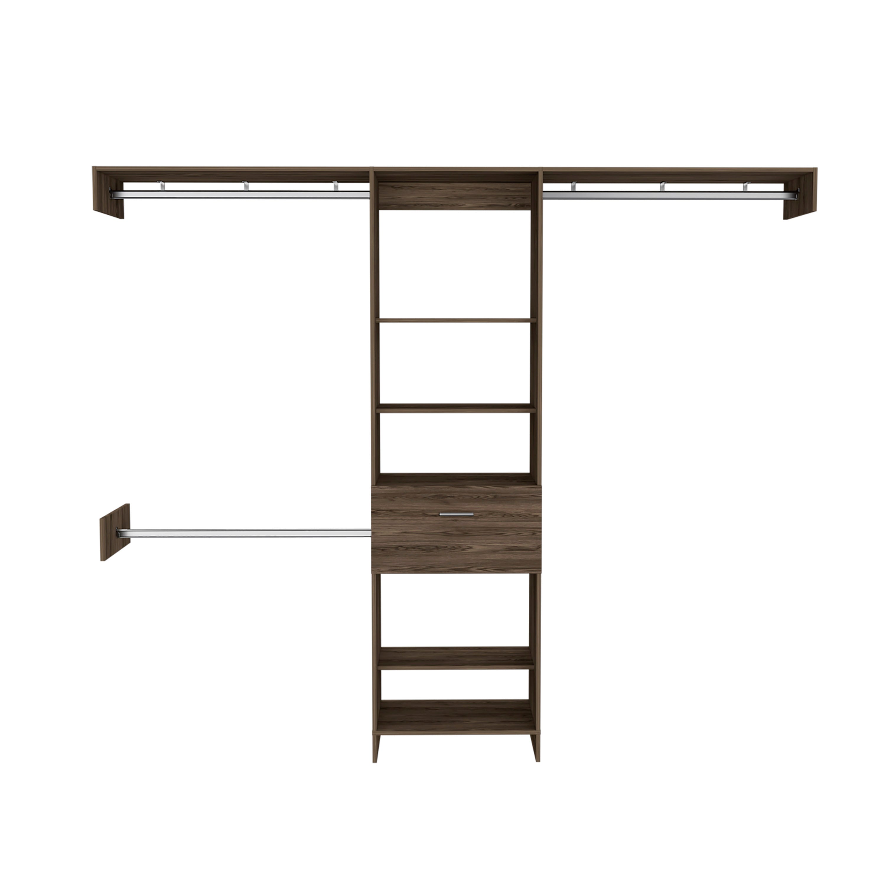 Calveston Dark Walnut Closet System With 1 Drawer, 4 Shelves & 3 Metal