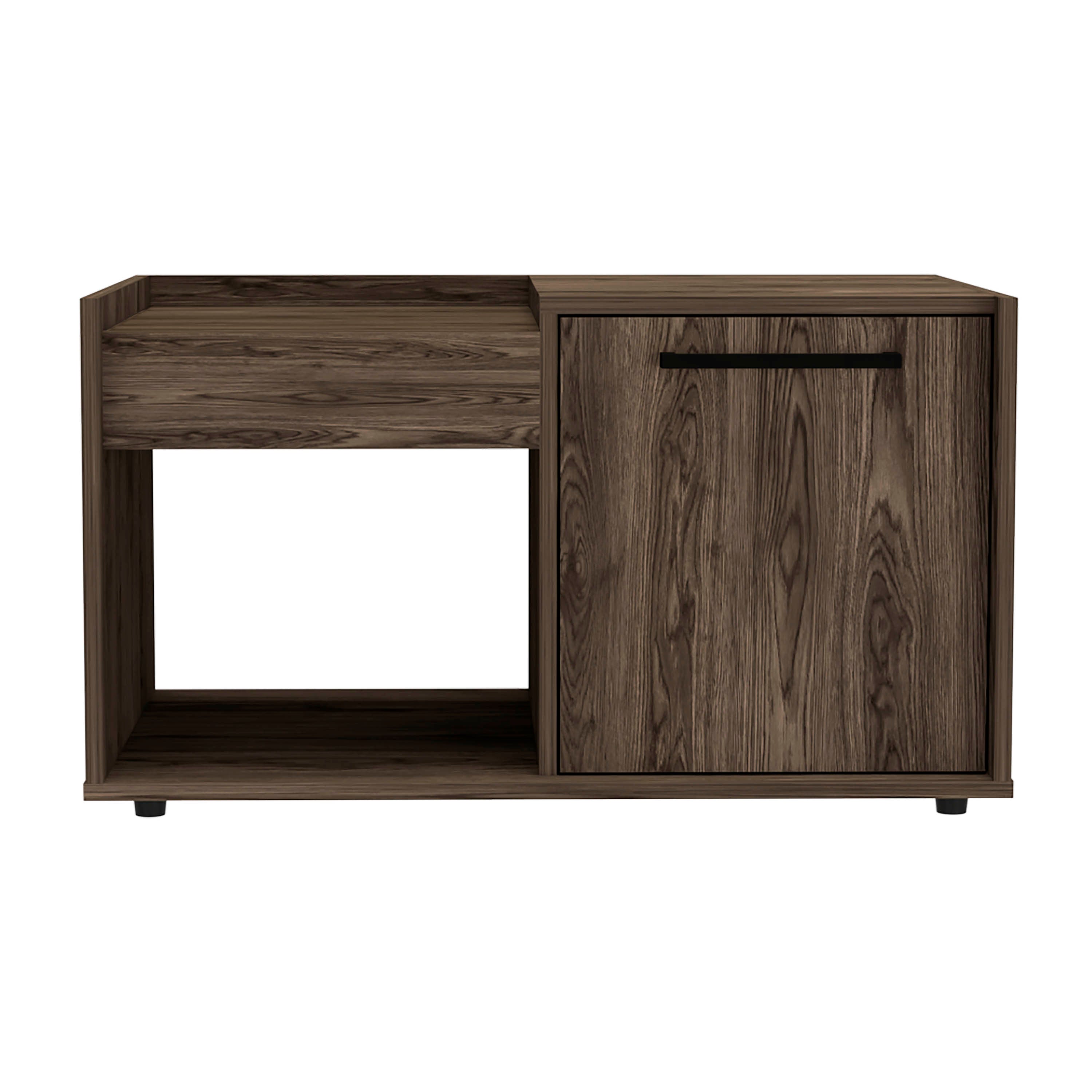 Tualatin Dark Walnut 2-Shelf Coffee Table with Storage Door, Timeless