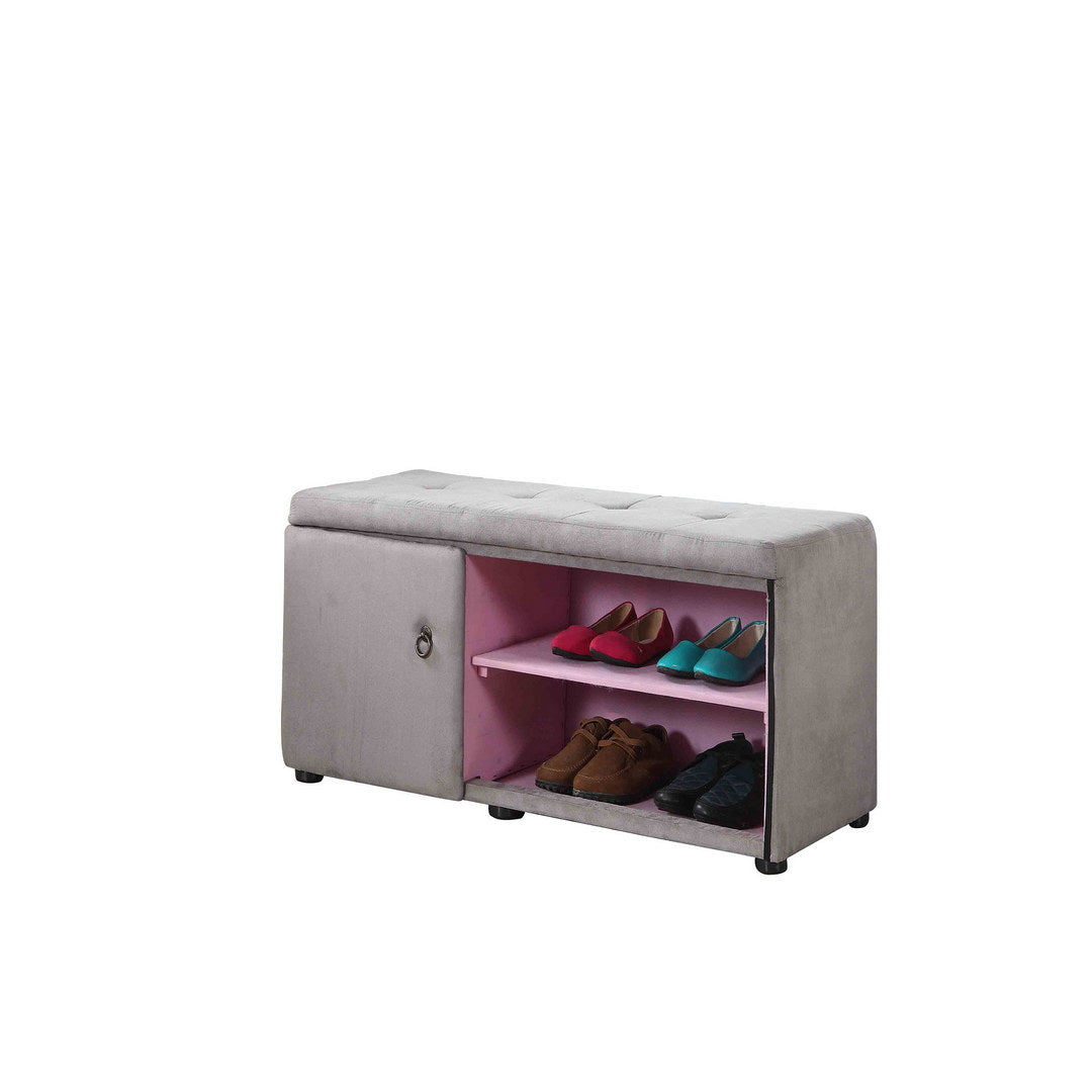 18" Tall Storage Ottoman With Stylish Silver-Gray Upholstery & Hidden