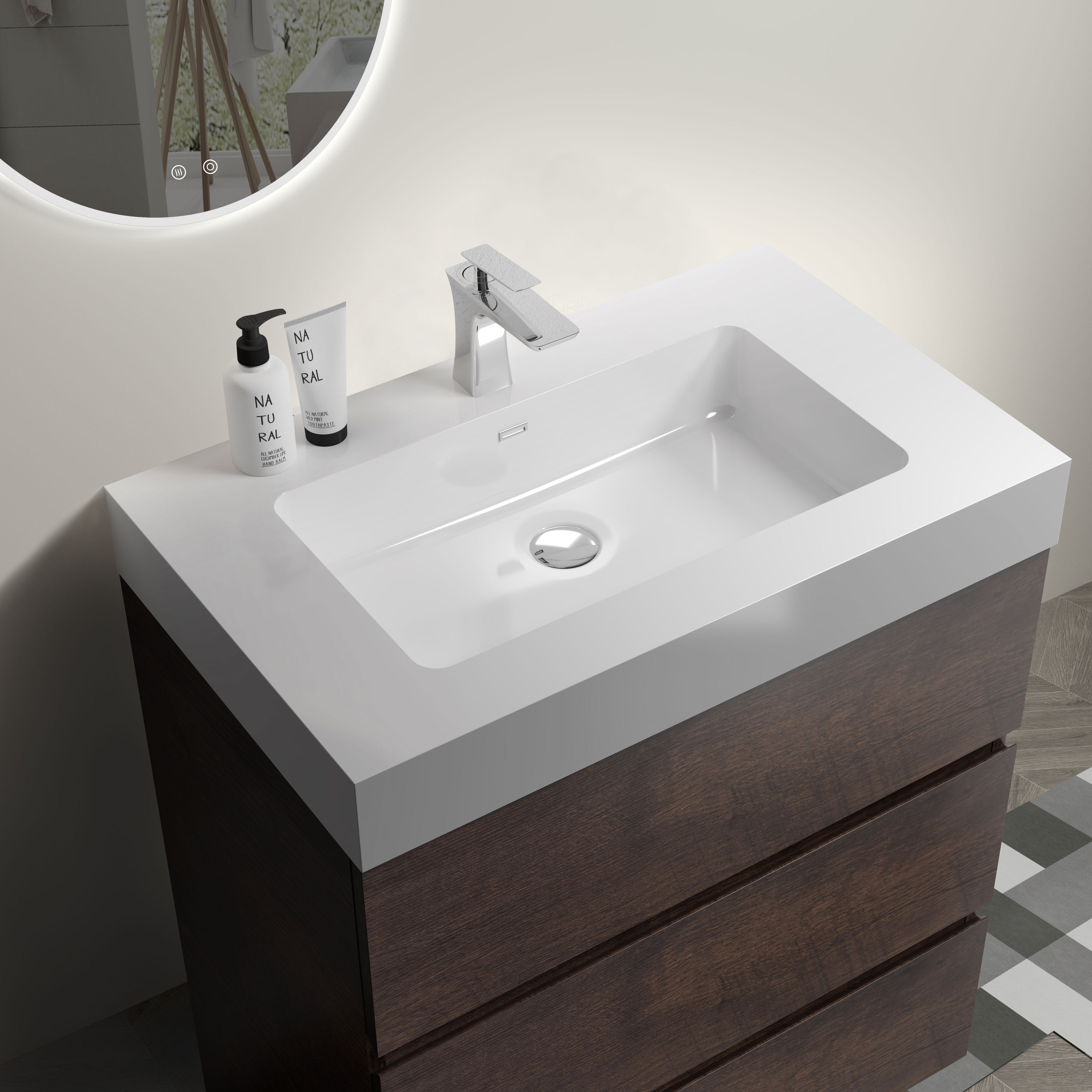 Alice 30" Freestanding Walnut Bathroom Vanity With Large Storage & Glo