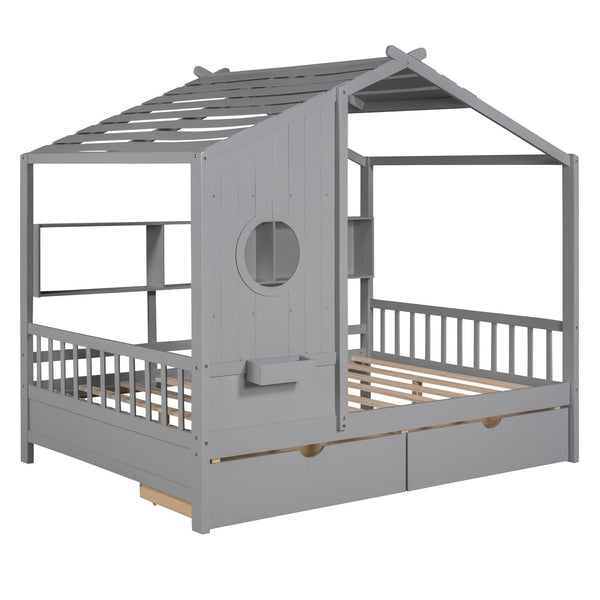 Anderson Full Size House-Shaped Bed with 2 Drawers and Storage Shelf ...