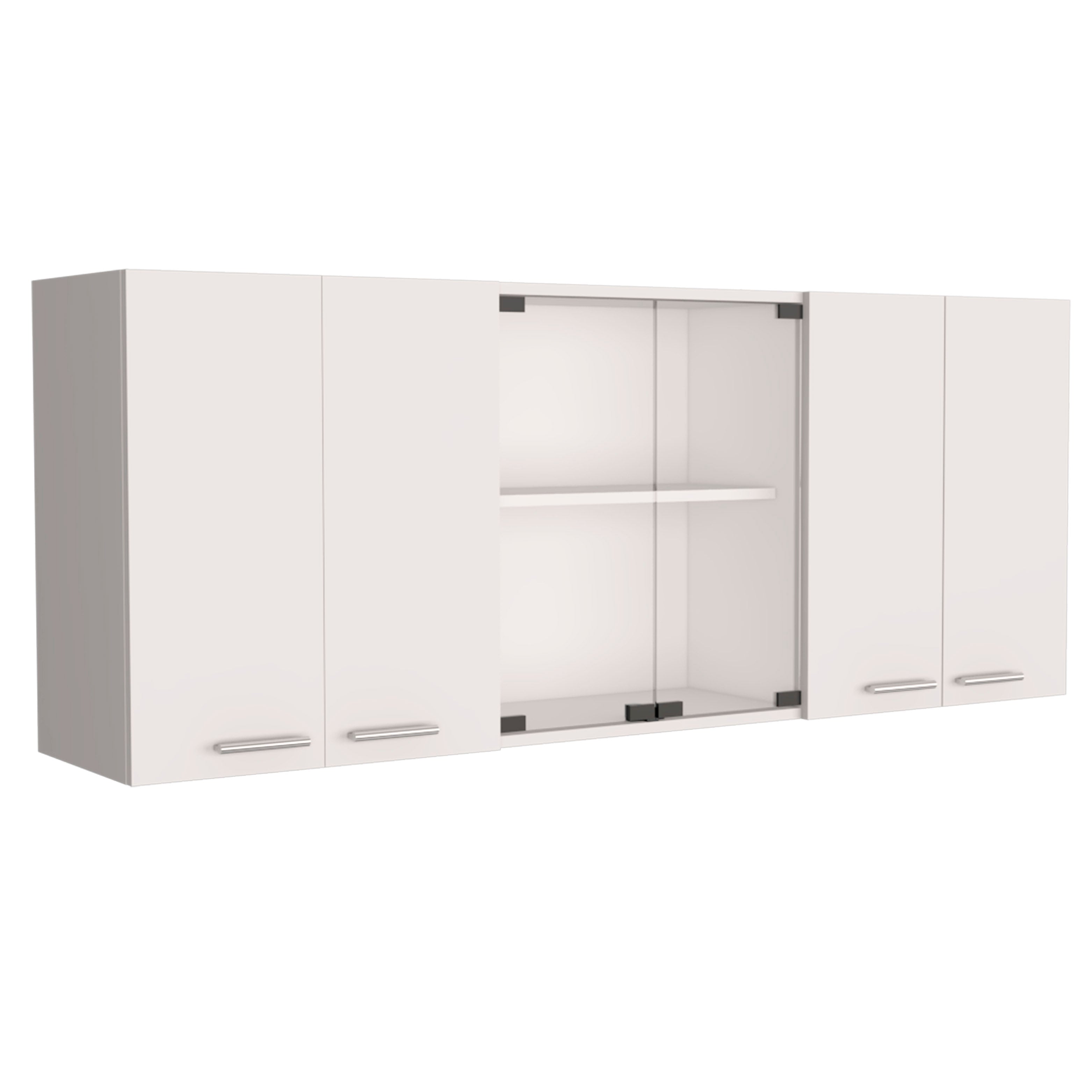 2 Piece Kitchen Set: Stylish Island Cart & Glass-Front Wall Cabinet Fo
