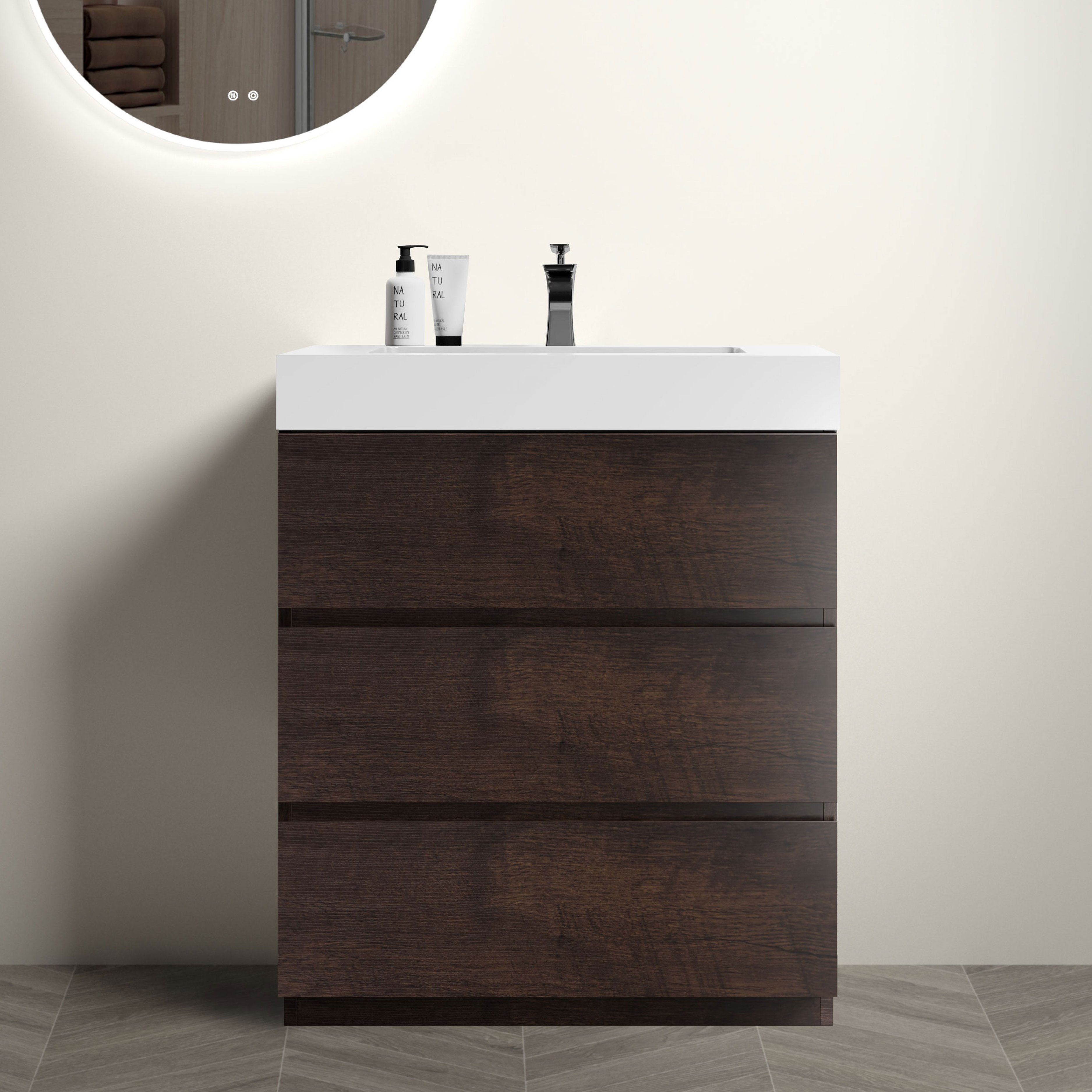 Alice 30" Freestanding Walnut Bathroom Vanity With Large Storage & Glo