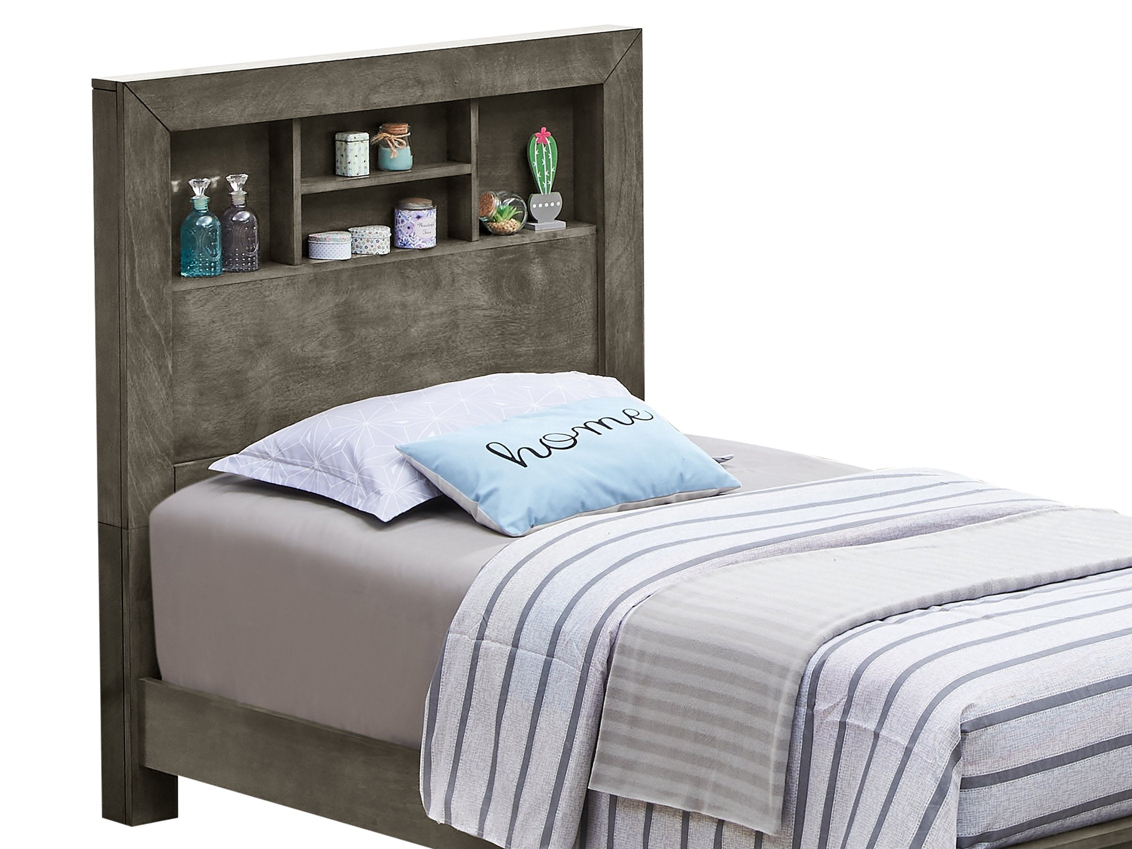 Tranquil Gray Transitional Bed Frame With Sturdy Particle Board Suppor