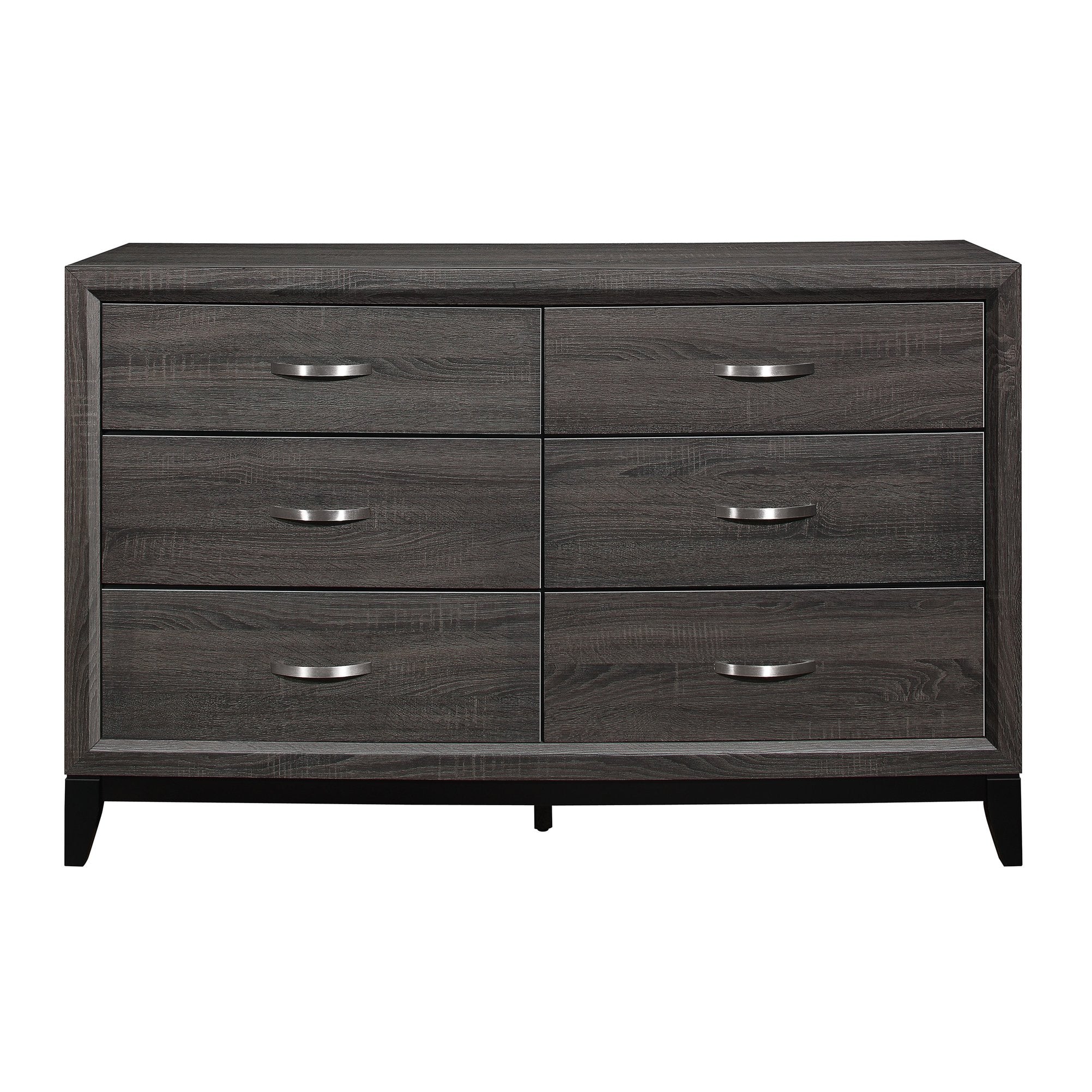 Contemporary Dresser 6-Drawer 58" Gray Wood Grain Melamine Veneer Poli