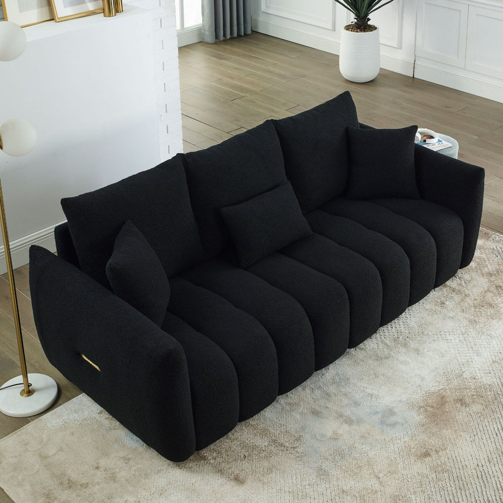 Mh 81" Plush Teddy Velvet 3-Seater Sofa With Pillows, Solid Wood Frame