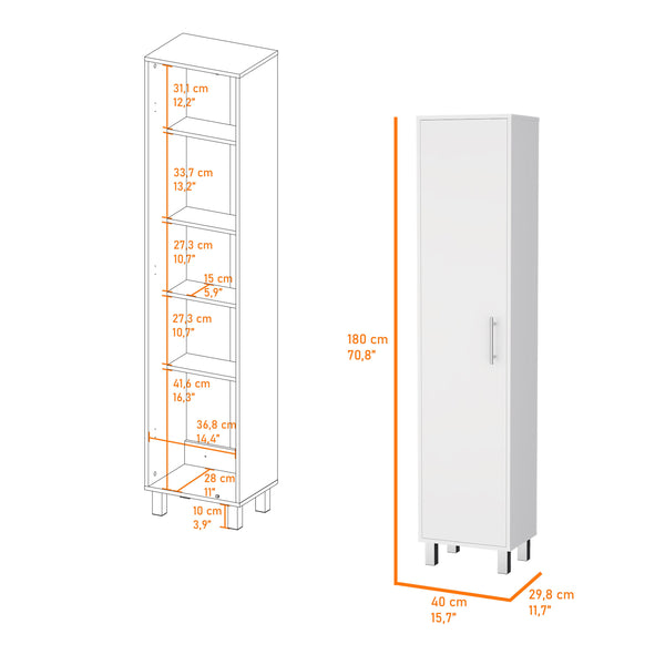 Lawen Tall Storage Cabinet with Single Door & 5 Shelves For Organized ...