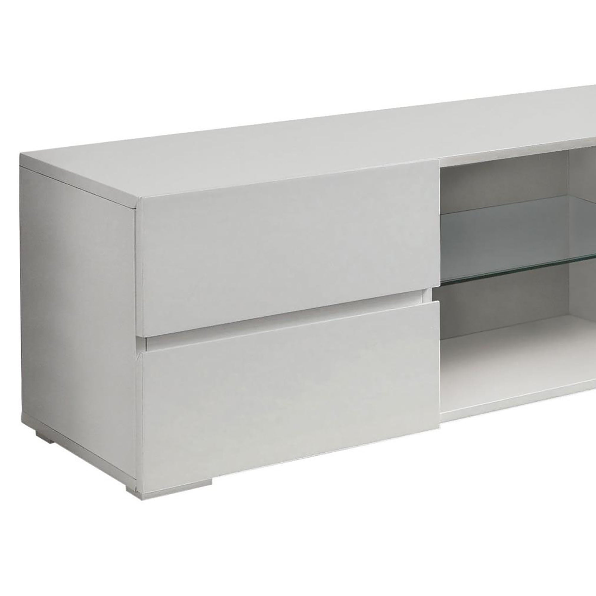 Glossy White Kalie 4-Drawer Tv Console With Tempered Glass Shelf, Mode